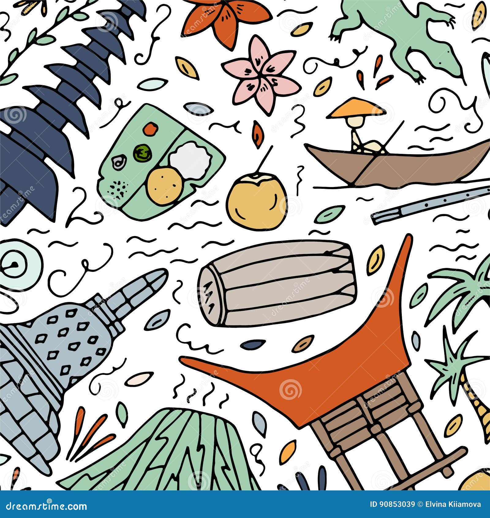 Hand Drawn Pattern with Symbols of Indonesia. Stock Vector ...