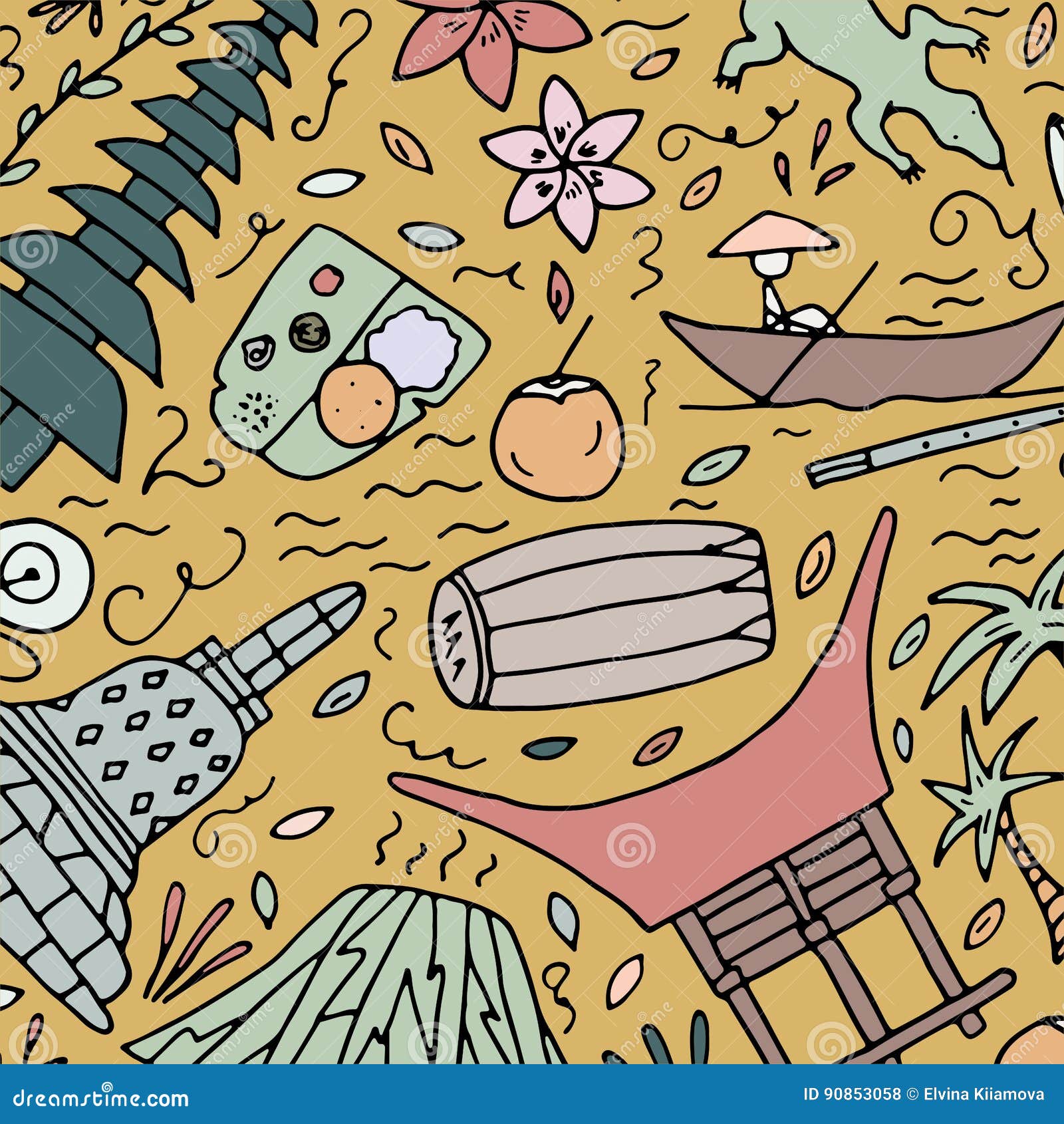 Hand Drawn Pattern with Symbols of Indonesia. Stock Vector ...