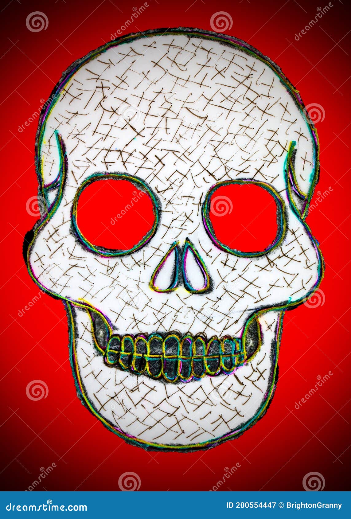 Hand Drawn Patterned Scull on Red Background. Stock Illustration ...