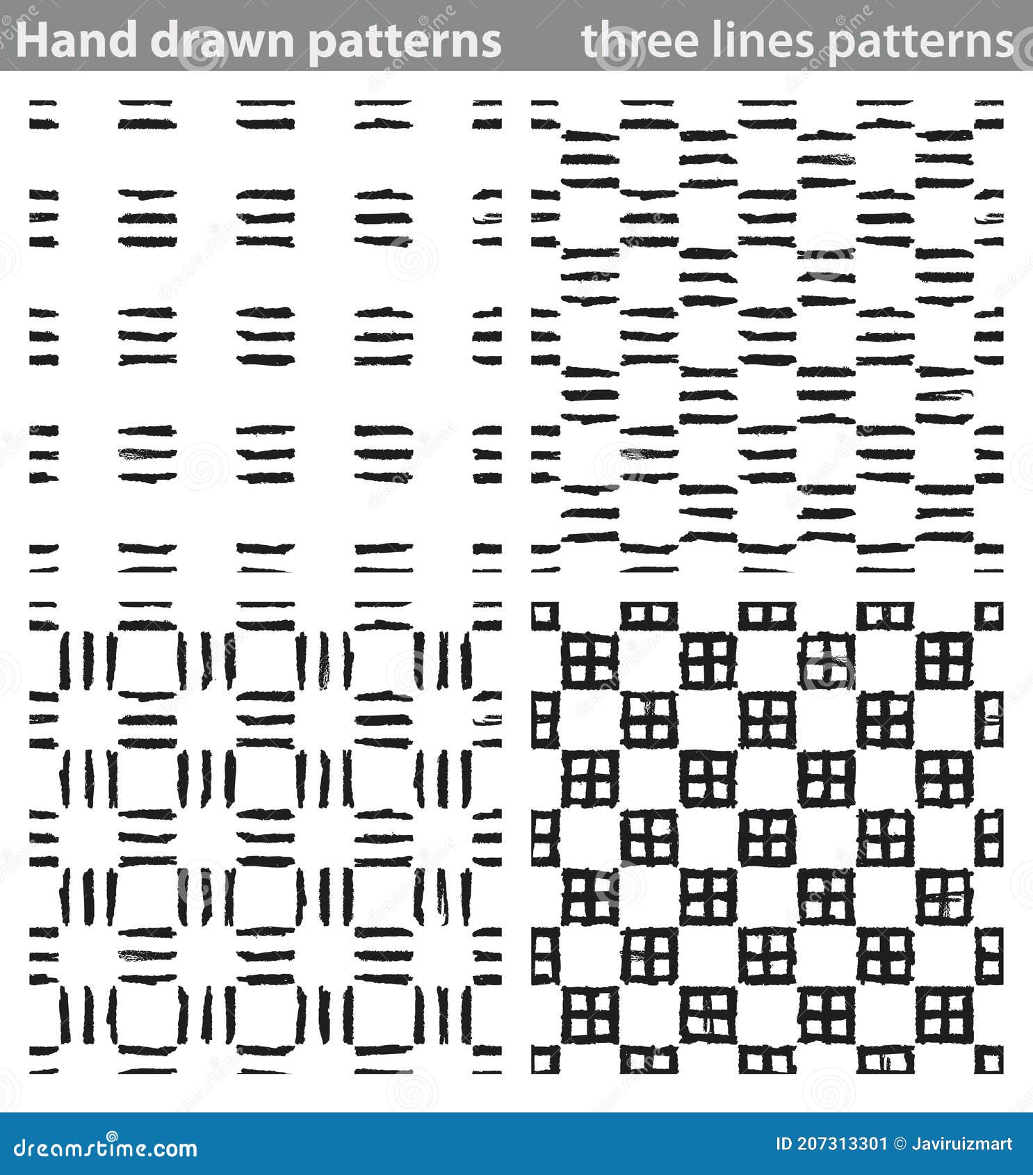 Hand Drawn Patterns, Three Lines Patterns Stock Vector - Illustration ...
