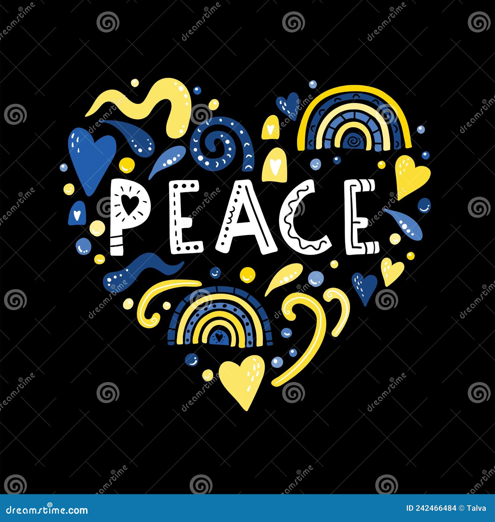 Hand Drawn Peace Template in Blue and Yellow, Concept Design Stock ...