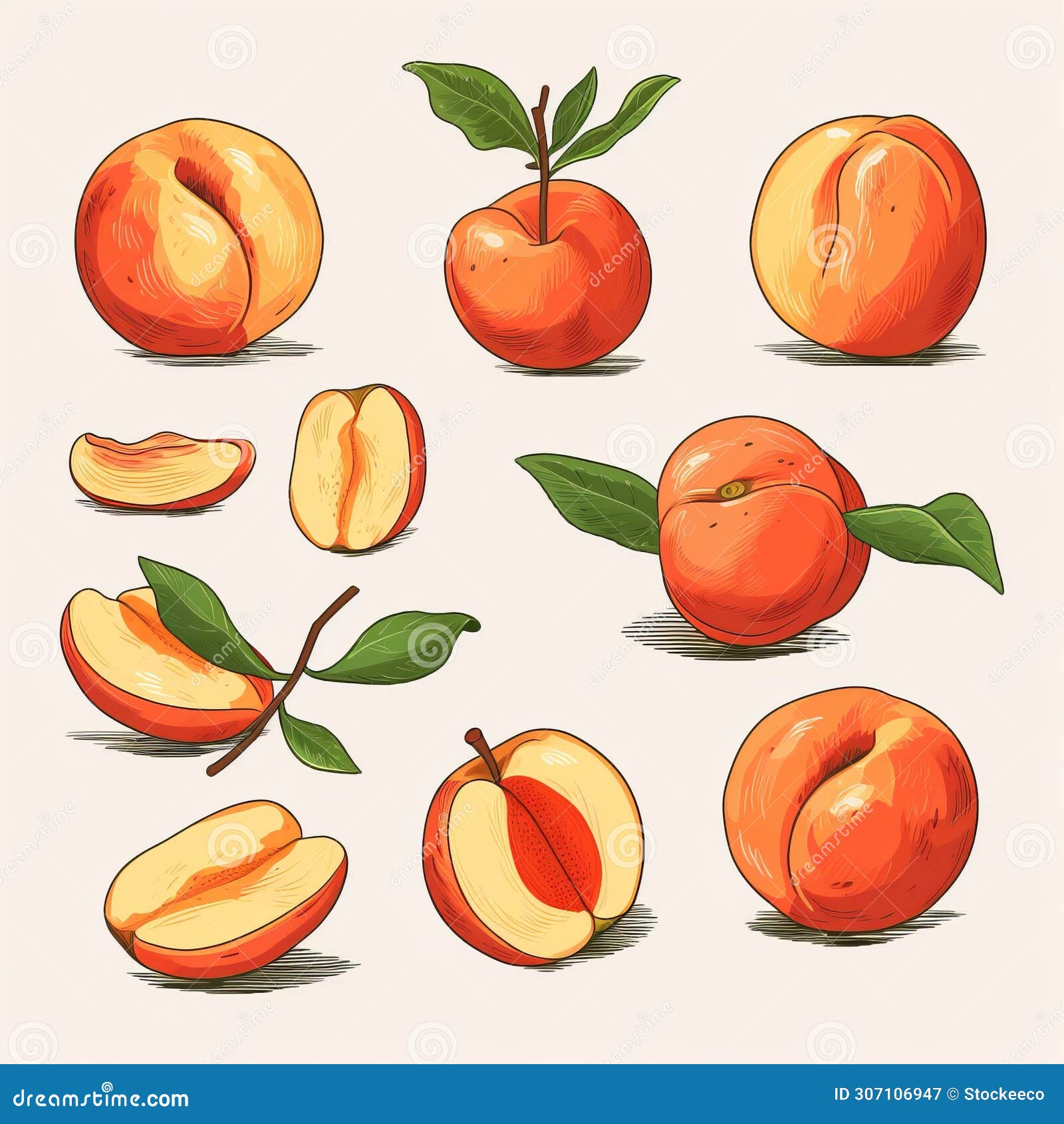 Hand Drawn Peaches - Vector Flat Illustration with Clean Shape Stock ...