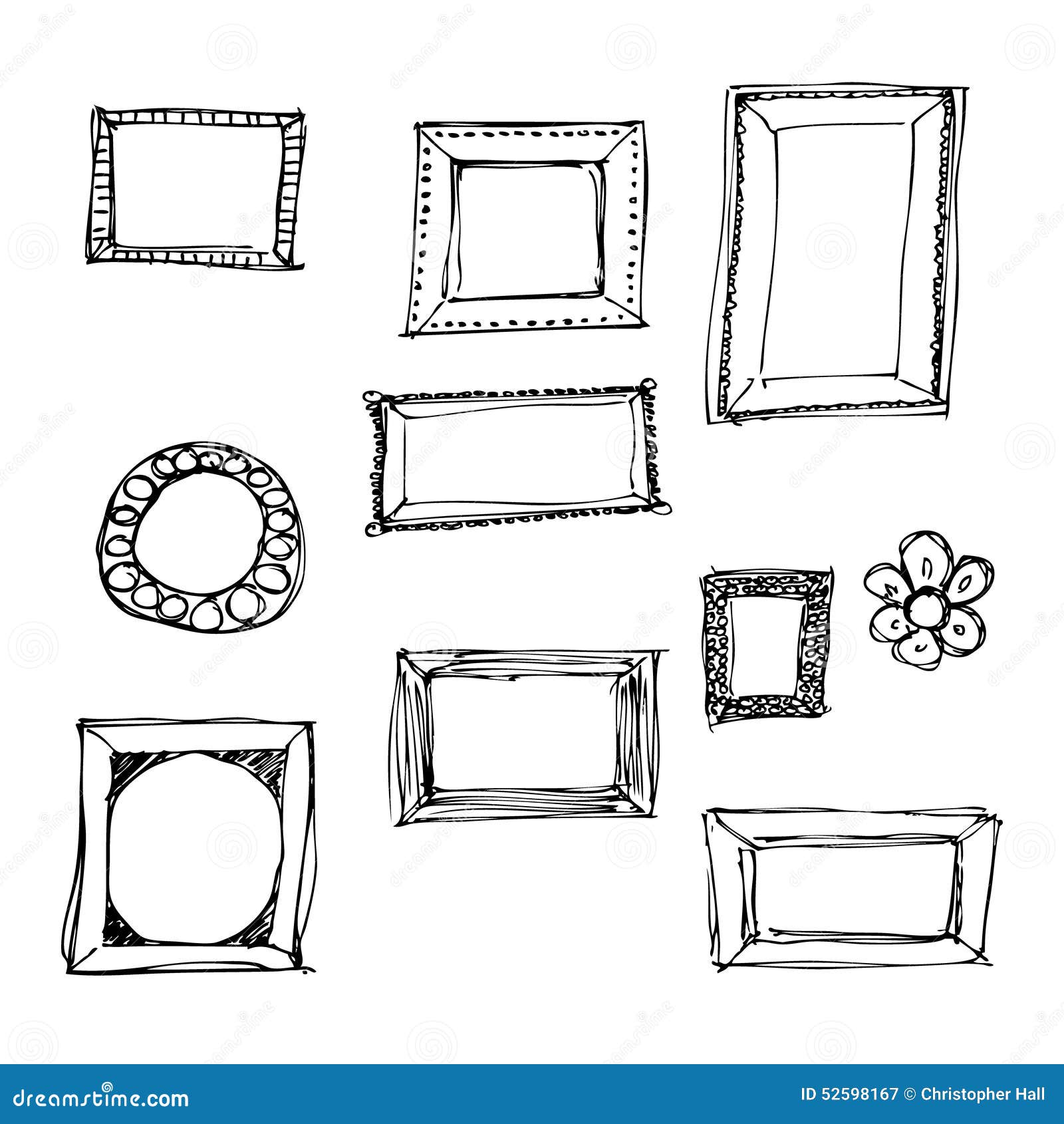 Hand Drawn Pen and Ink Style Illustration of Picture Frames Stock ...