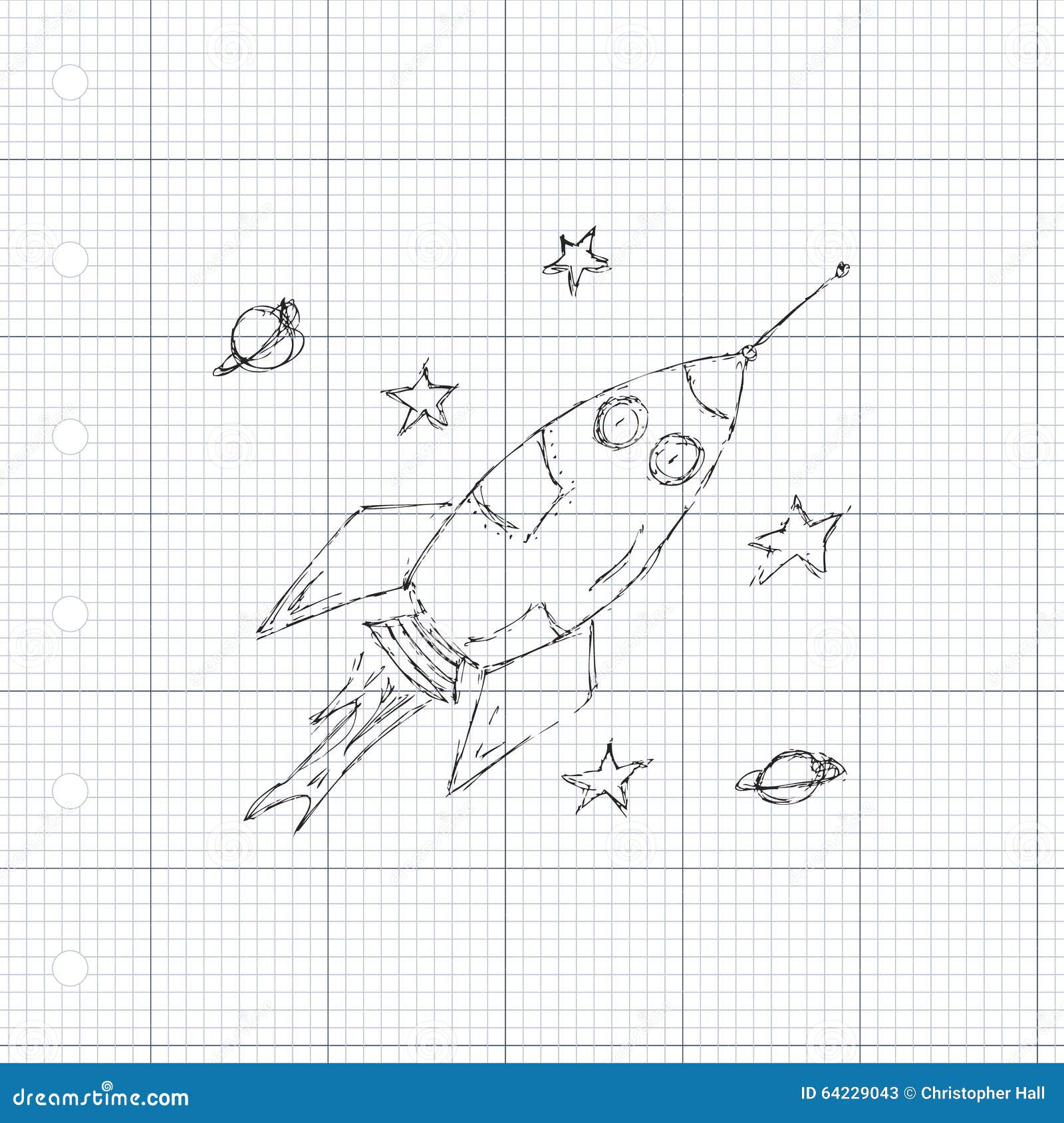 Hand Drawn Pen and Ink Style Illustration of a Space Rocket Stock ...