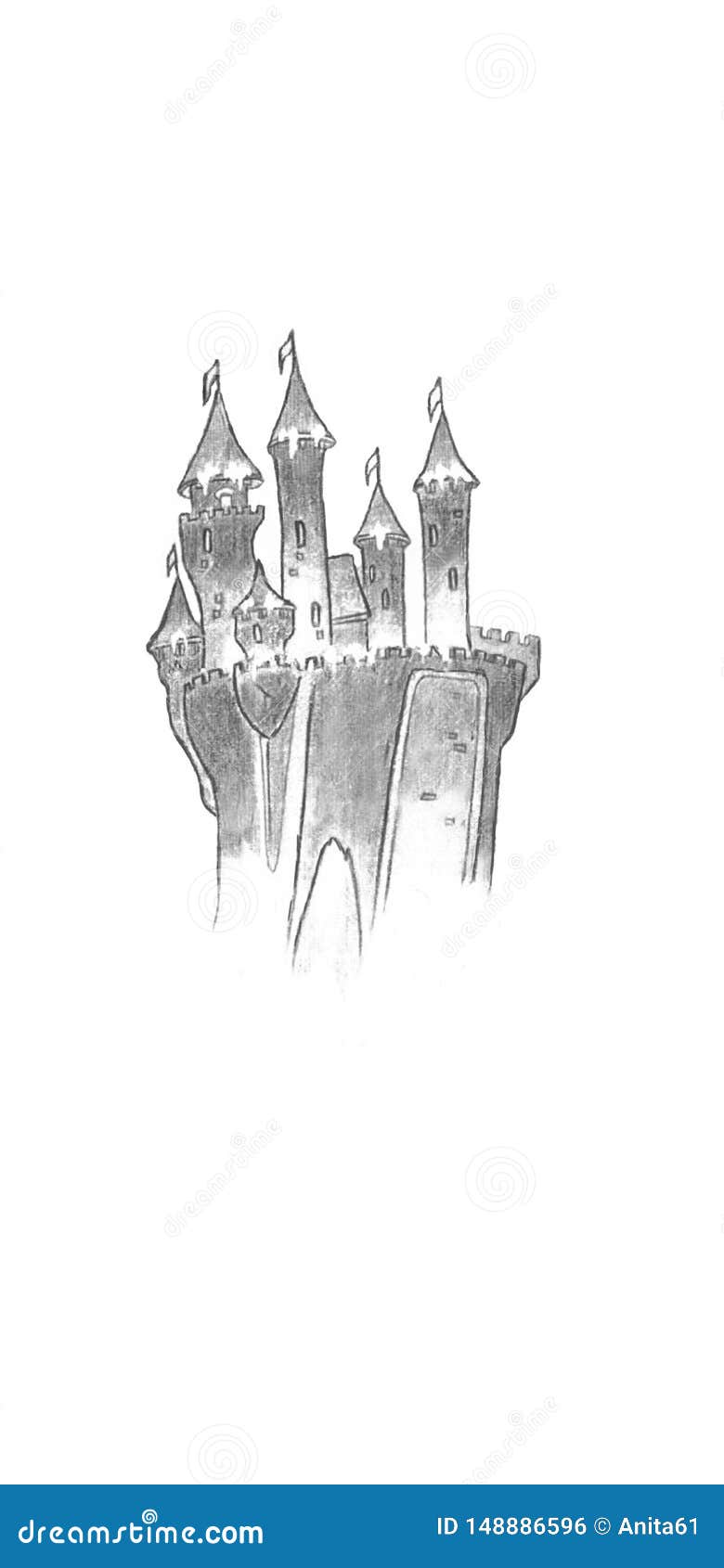 Hand Drawn Pencil Sketch of Castle with Flags Stock Vector ...