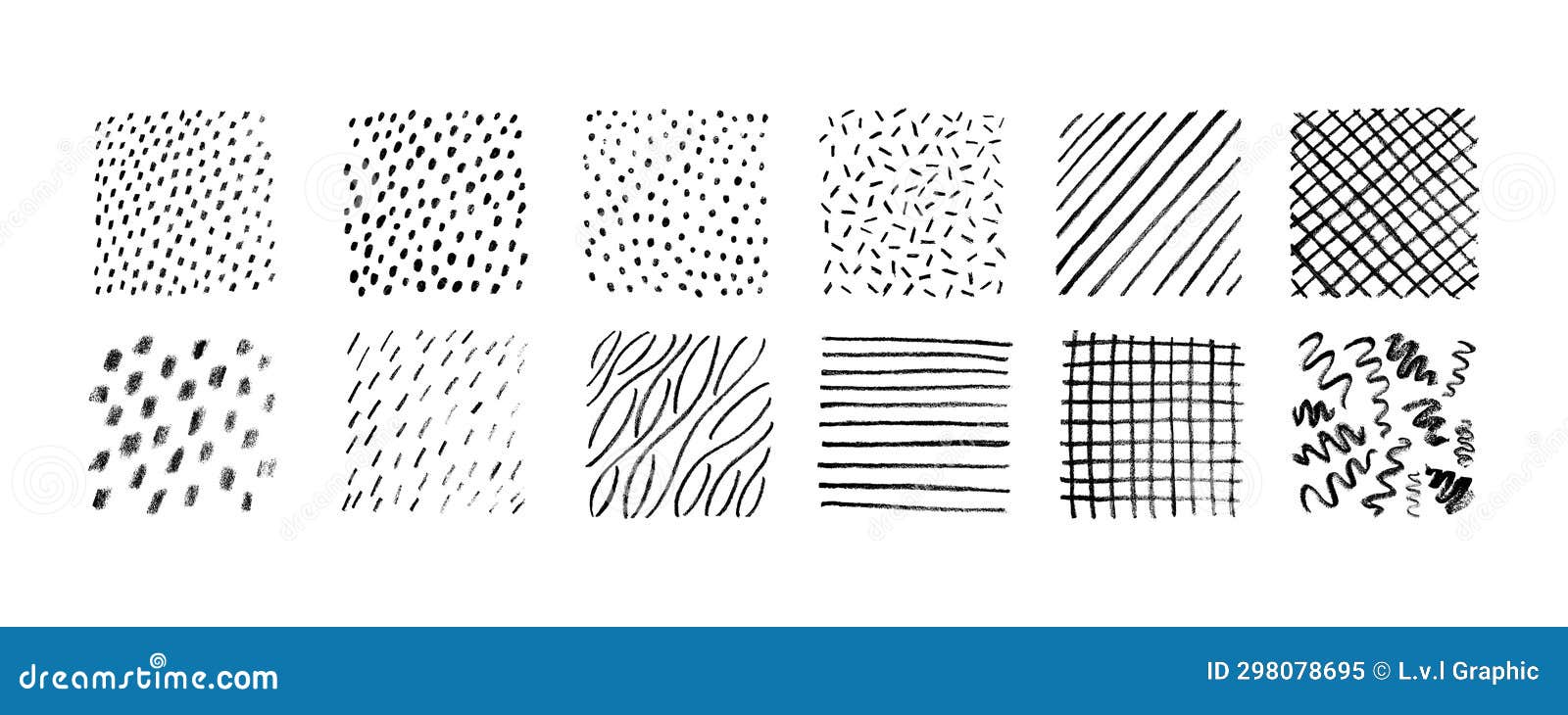 Hand Drawn Pencil Textures Pattern Set. Crayon Paint Scratch Lines and ...