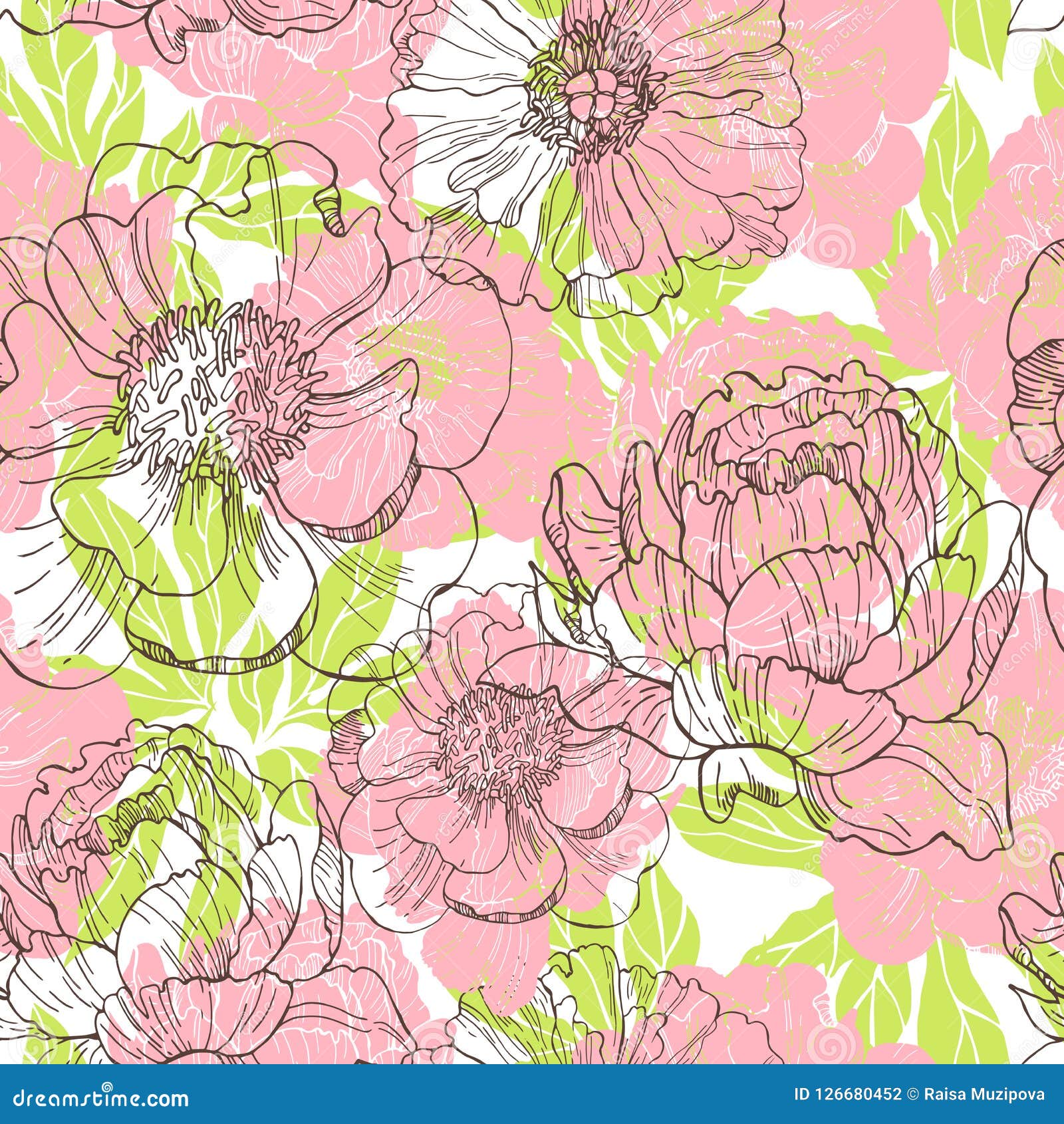 Hand Drawn Peonies. Vector Seamless Pattern. Stock Vector ...