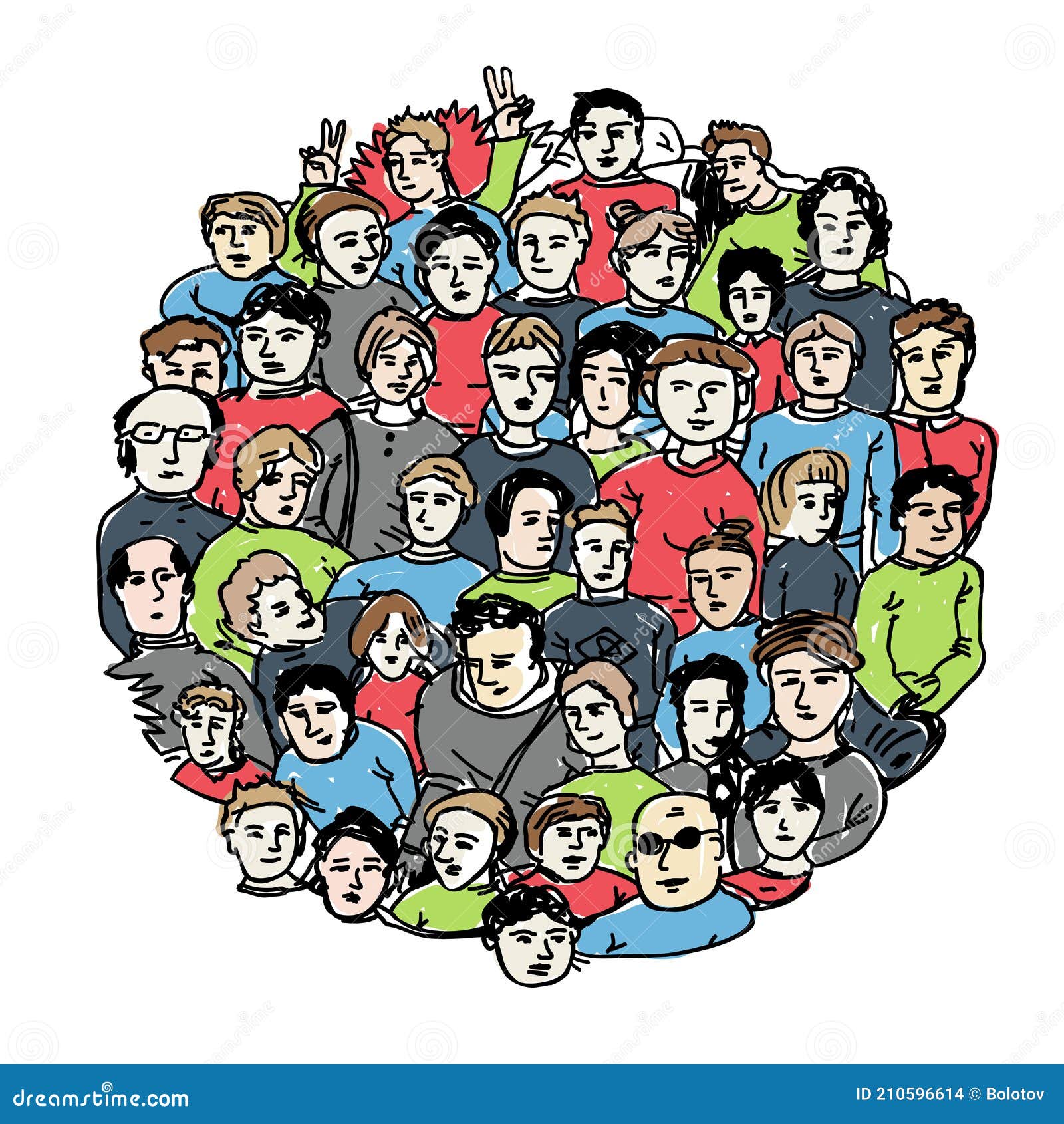 Hand Drawn People Crowd stock vector. Illustration of color - 210596614