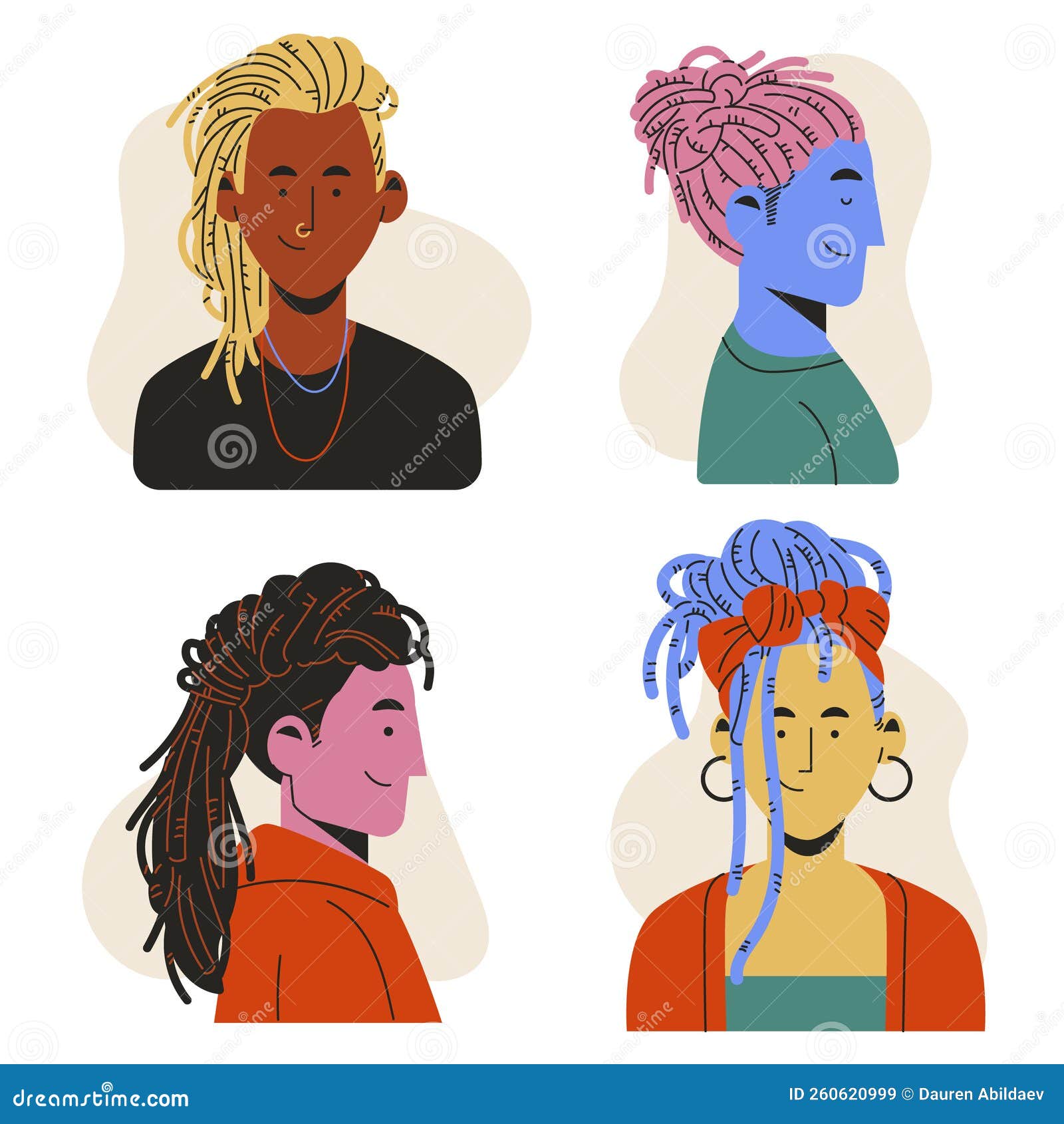 Hand Drawn People with Dreadlocks Vector Illustration. Stock Vector ...
