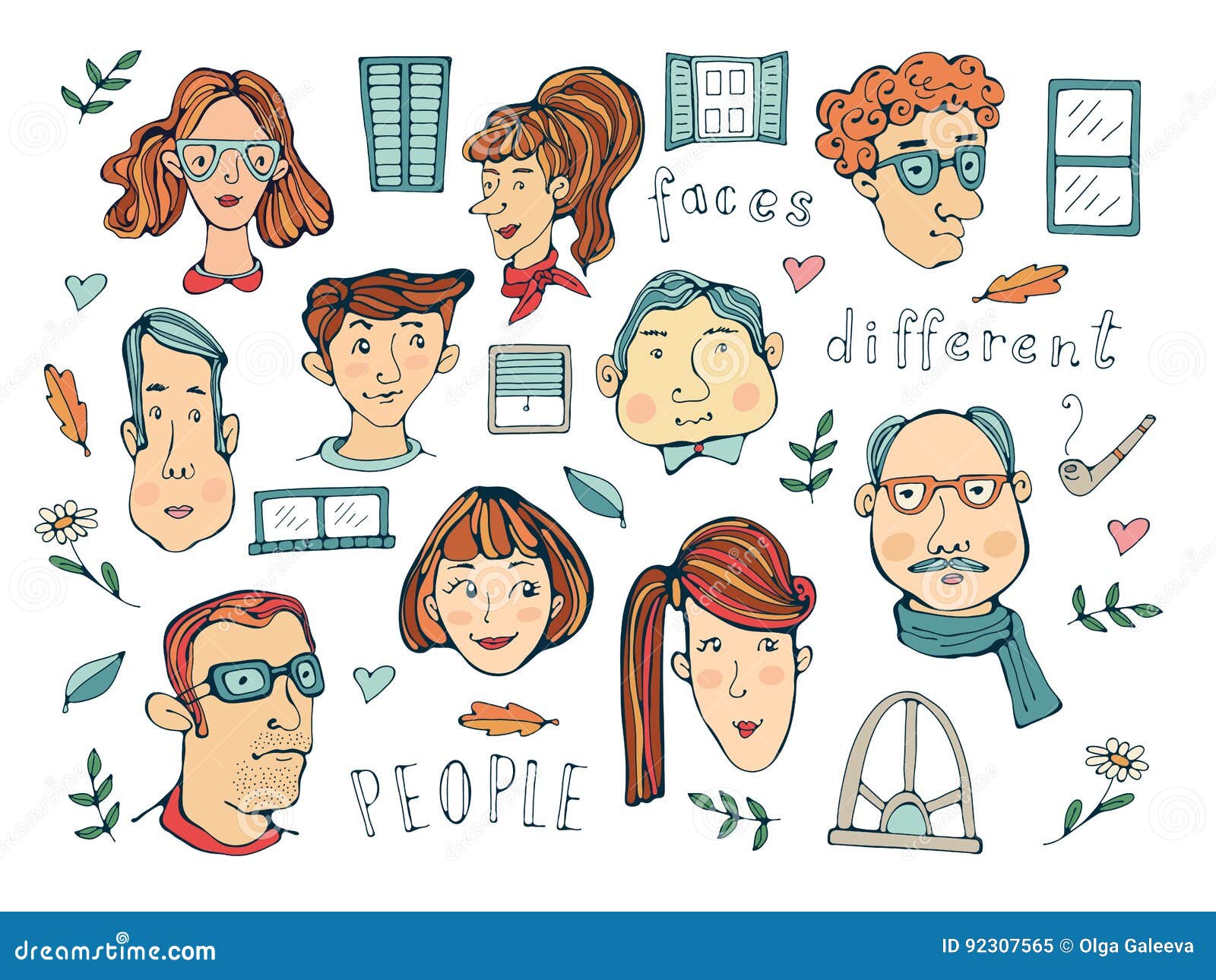 Hand Drawn People Faces Collection Stock Vector - Illustration of ...