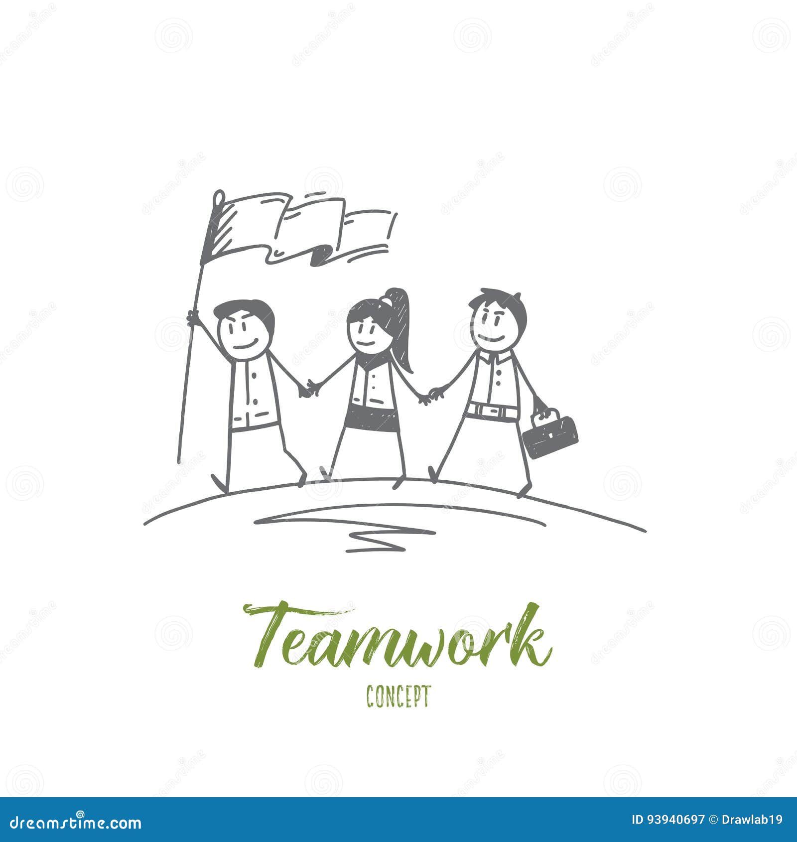 Hand Drawn People Going Together and Holding Hands Stock Vector ...