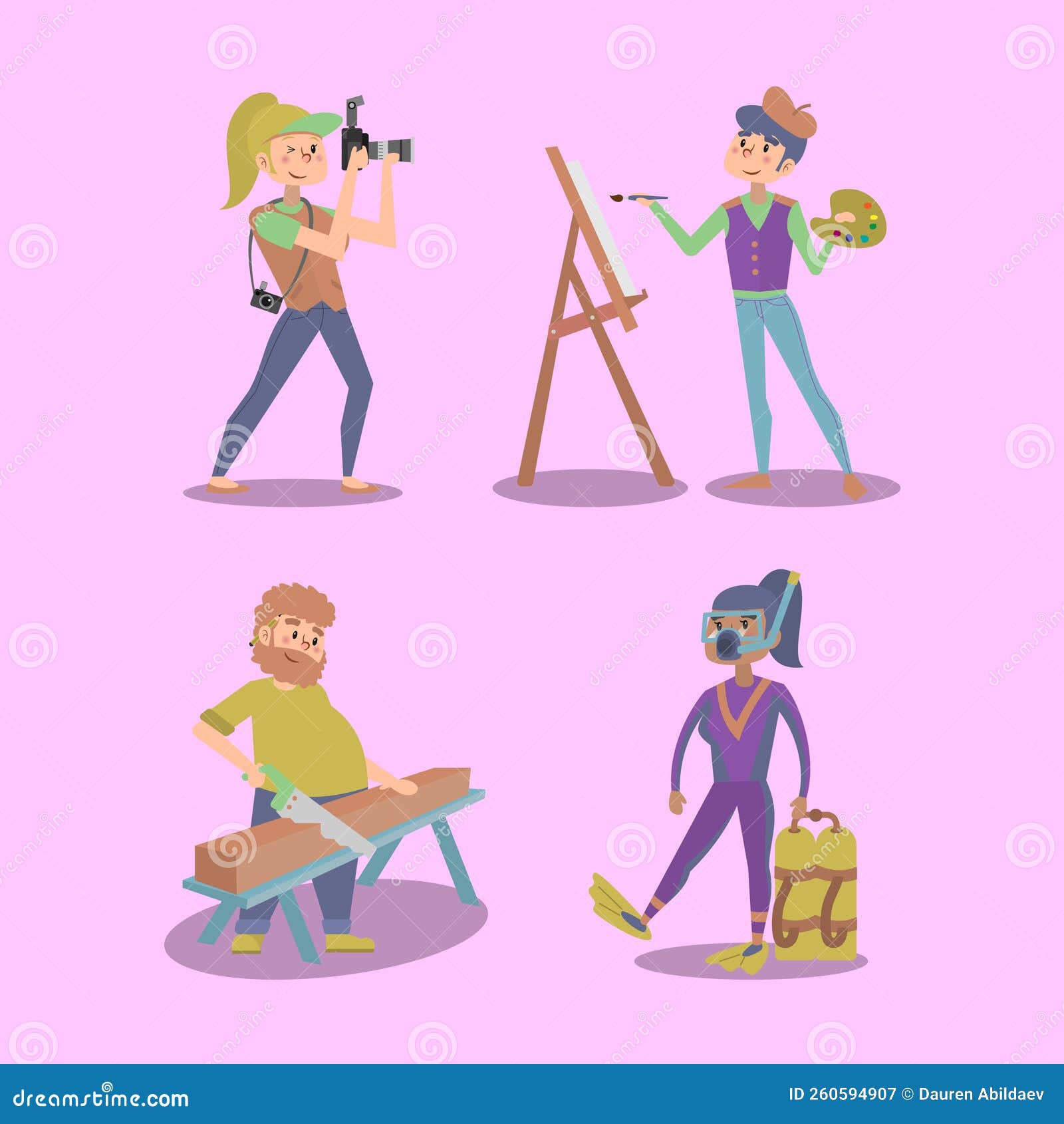 Hand Drawn People Having Hobbies Vector Illustration. Stock Vector ...