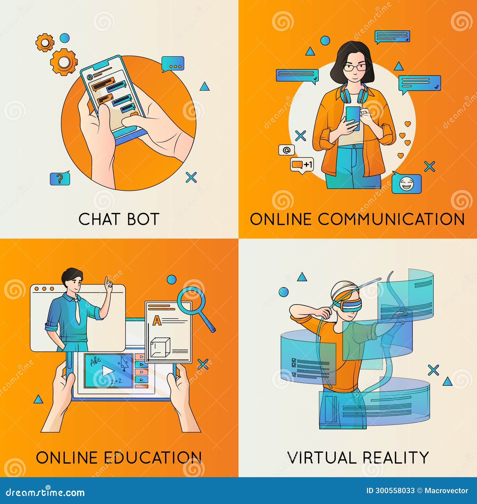 Hand Drawn People Using Technology Illustration Set Stock Vector ...