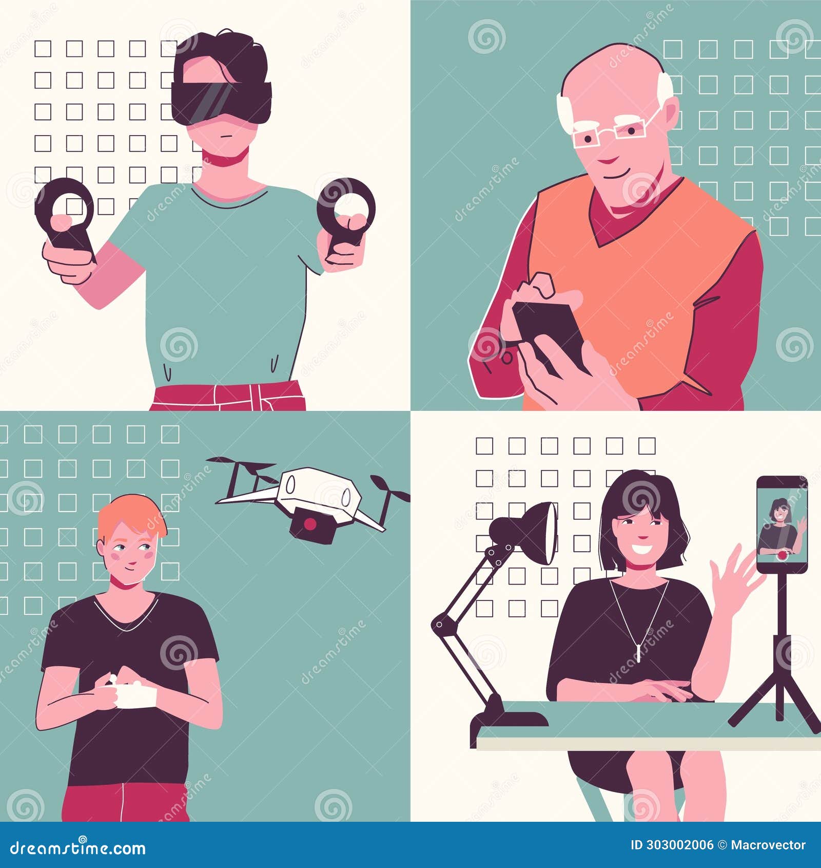 Hand Drawn People Using Technology Illustrations Stock Illustration ...