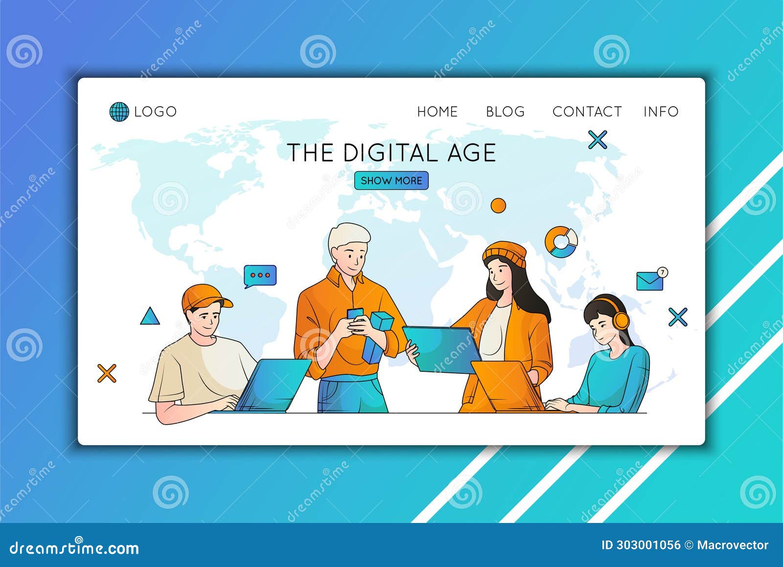Hand Drawn People Using Technology Landing Page Stock Illustration ...