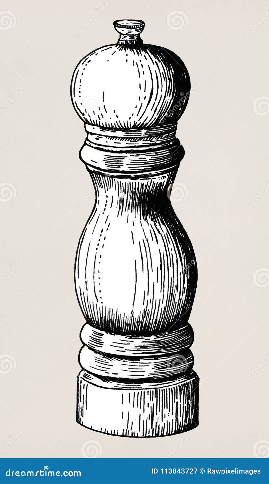 Pepper Mill With Heap Of Peppercorn Vector Drawing. Seasoning And Spice ...