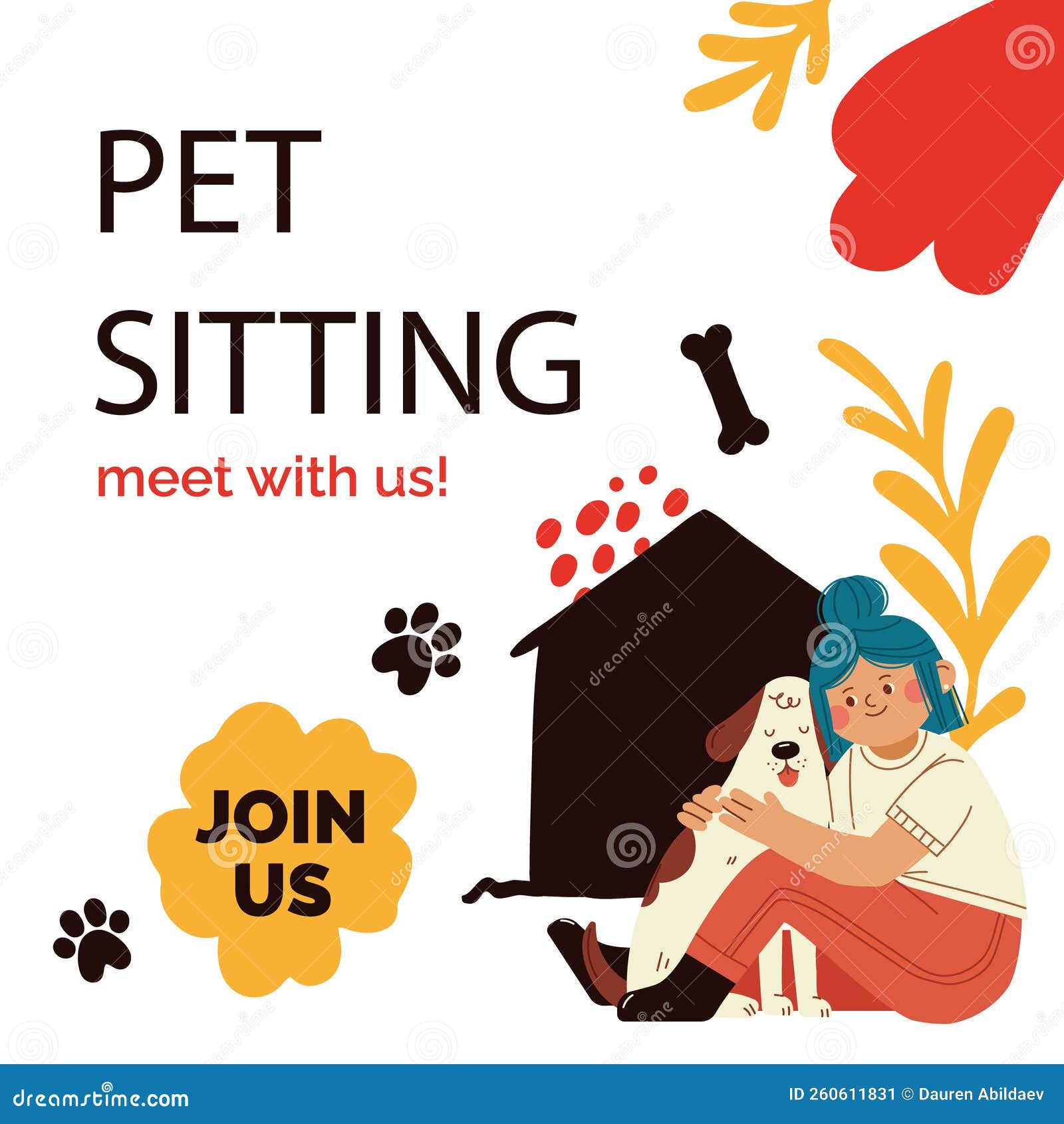 Hand Drawn Pet Sitting Posts Template Vector Illustration. Stock Vector ...