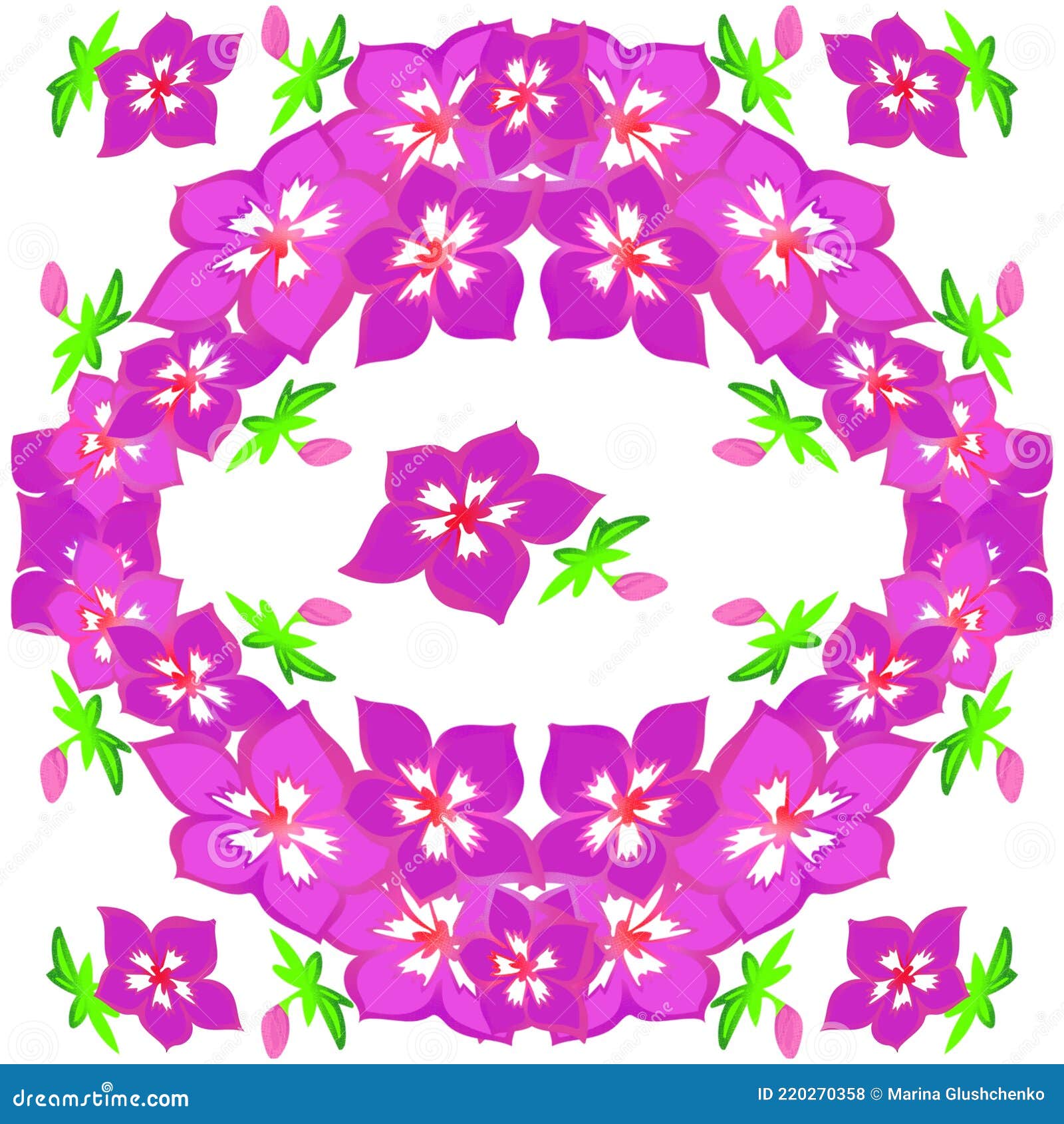 Phlox Flowers And Leaves Seamless Pattern. Botanical Vector ...
