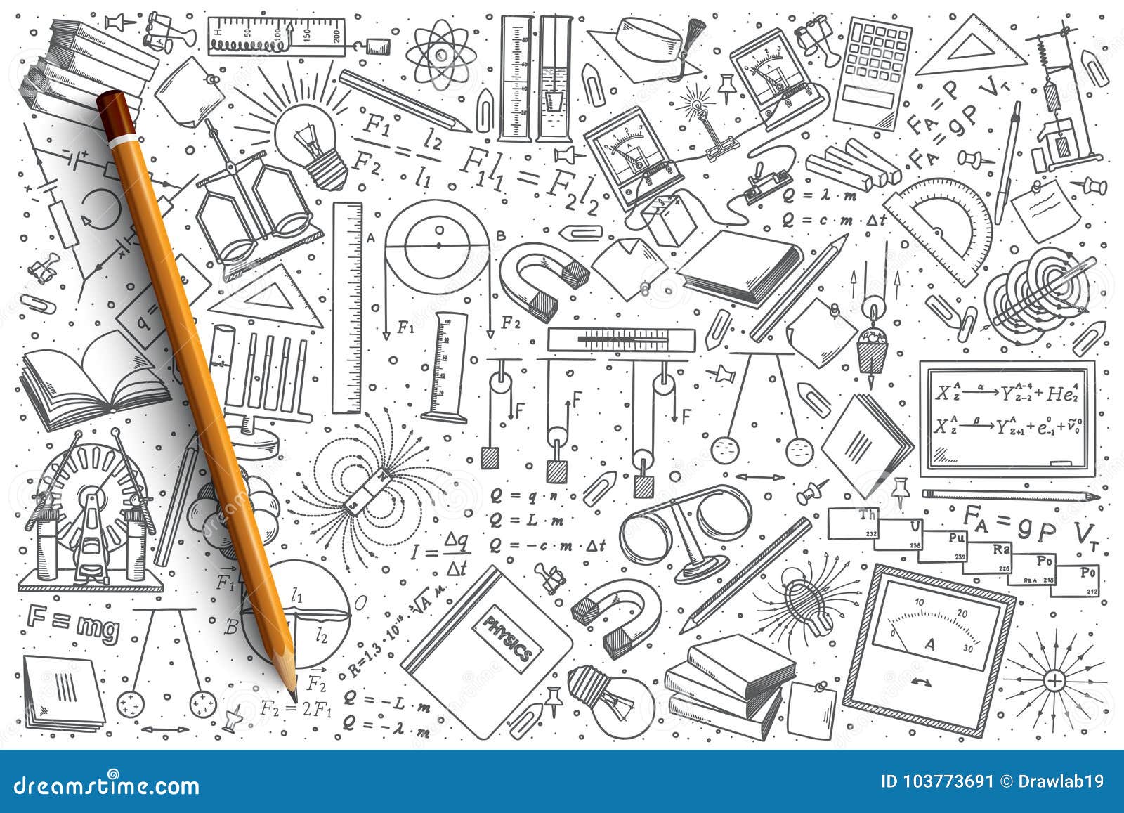 Hand Drawn Physics Vector Doodle Set | CartoonDealer.com #103773691