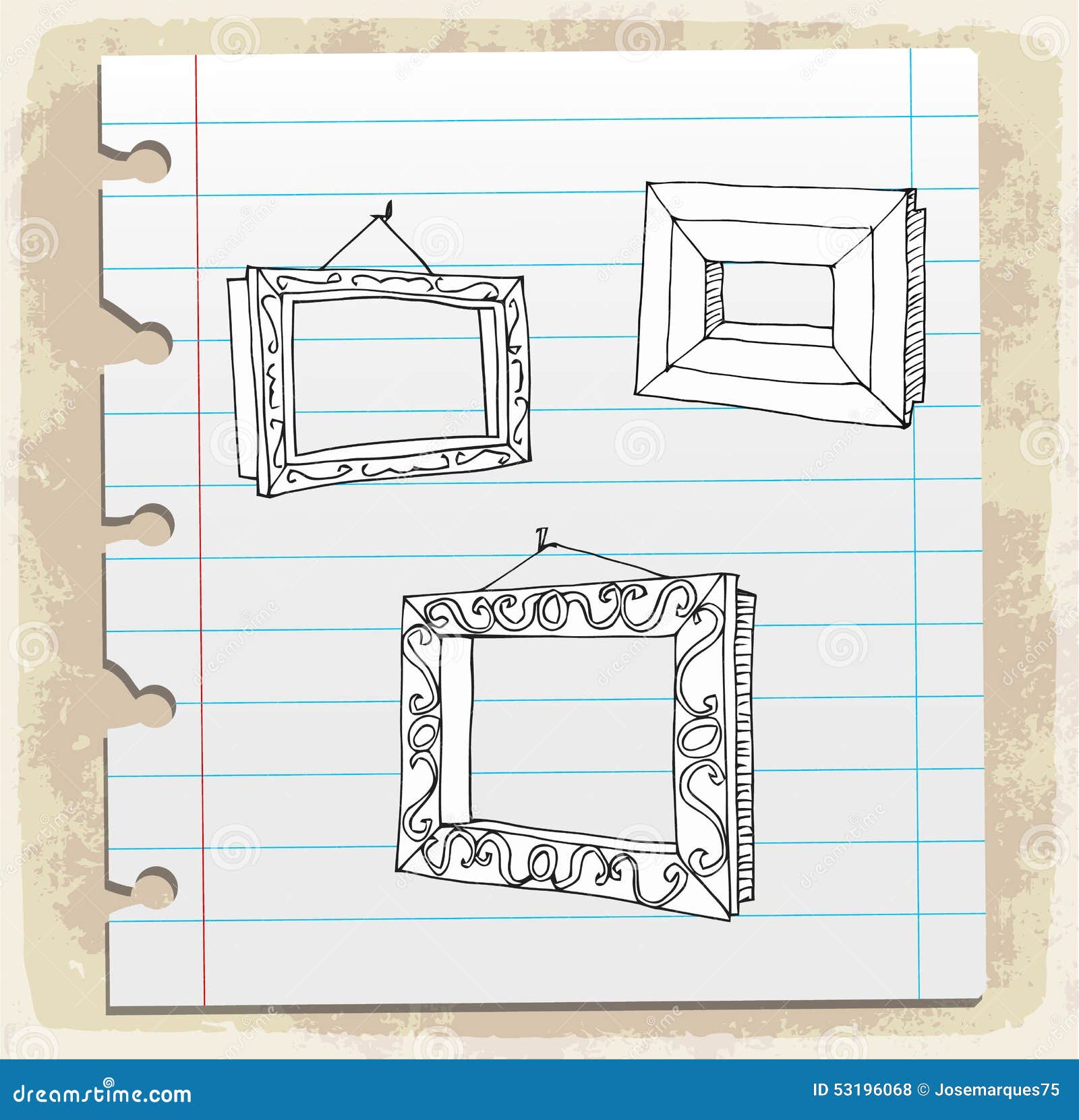 Hand Drawn Picture Frames on Paper Note, Vector Illustration Stock ...