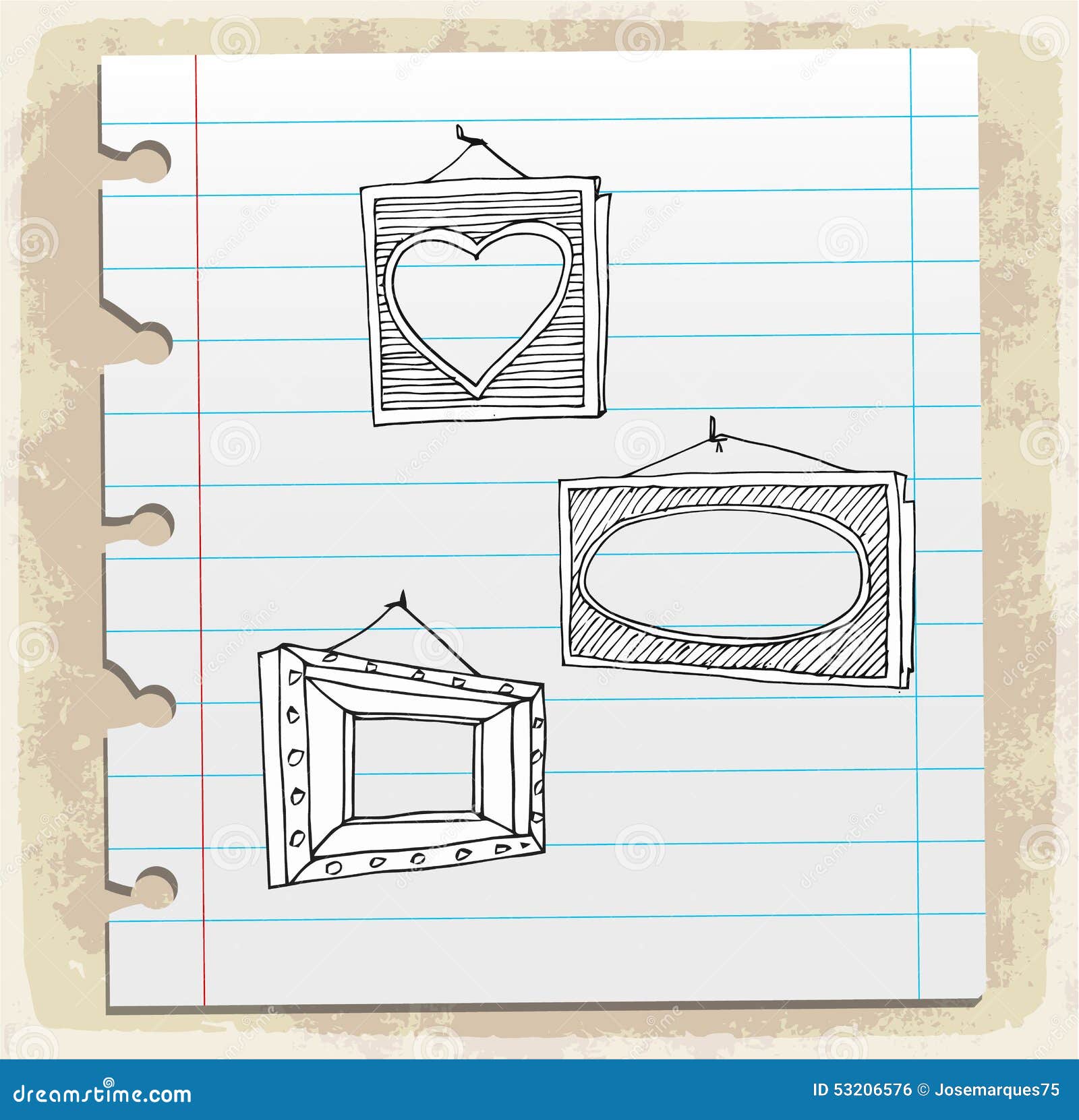 Hand Drawn Picture Frames on Paper Note, Vector Illustration Stock ...