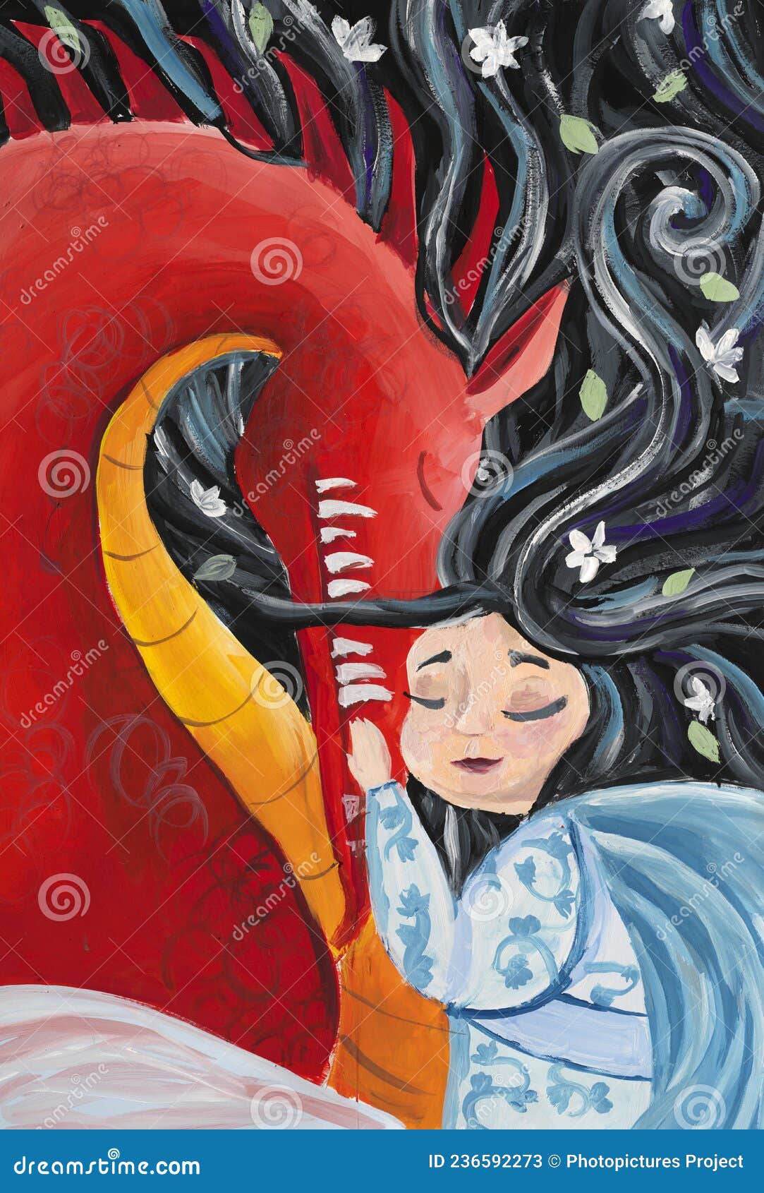 Girl with a Dragon, Picture Drawn by Hands Stock Image - Image of ...