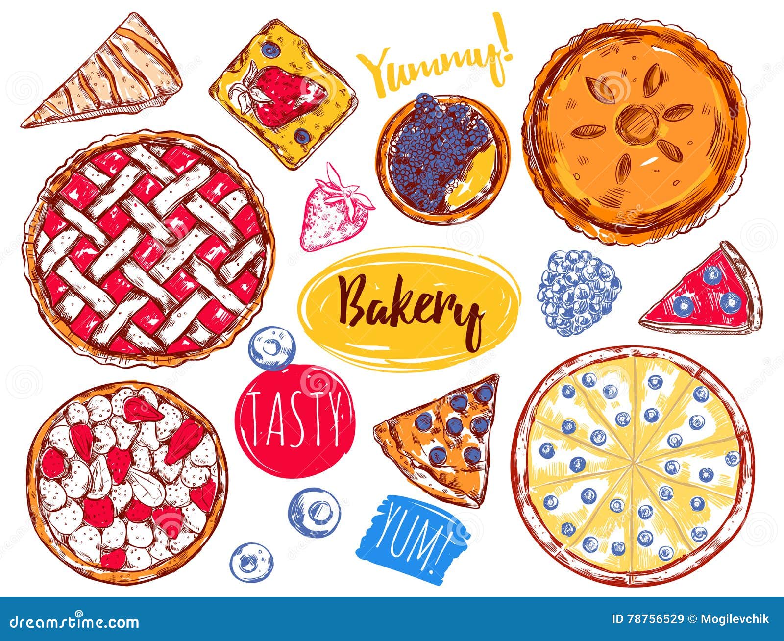 Hand Drawn Pie Slice Cake Icon Set Stock Vector - Illustration of food ...