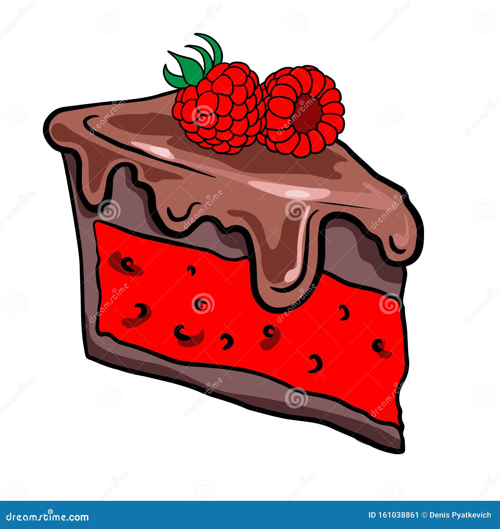 Hand Drawn Piece of Chocolate Cake with Raspberry, Illustration of ...