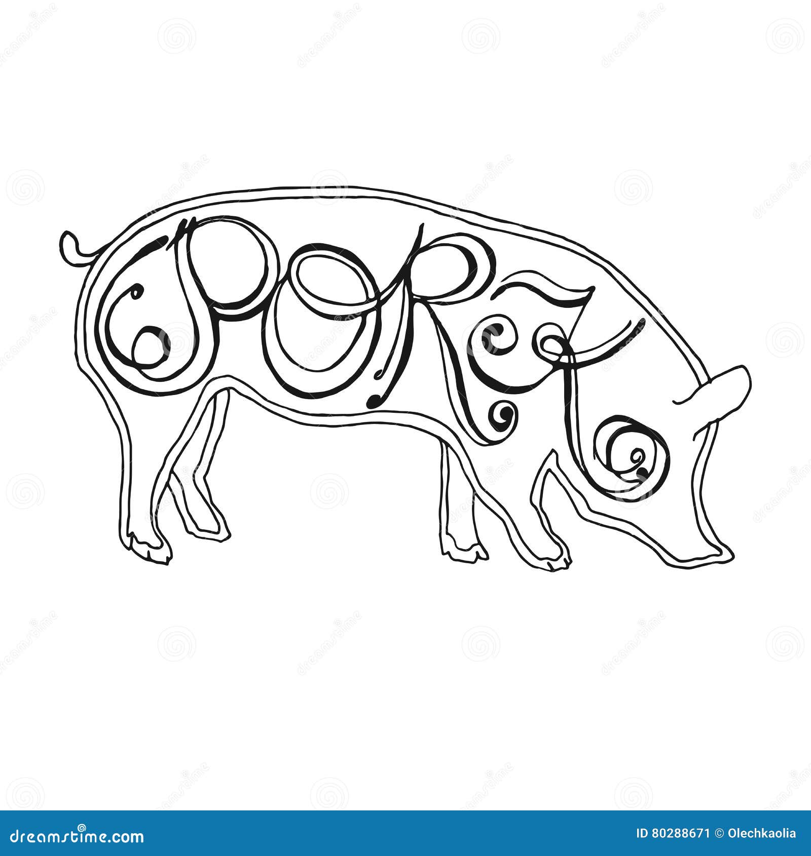 Hand Drawn Pig with Pork Lettering Stock Vector - Illustration of ...