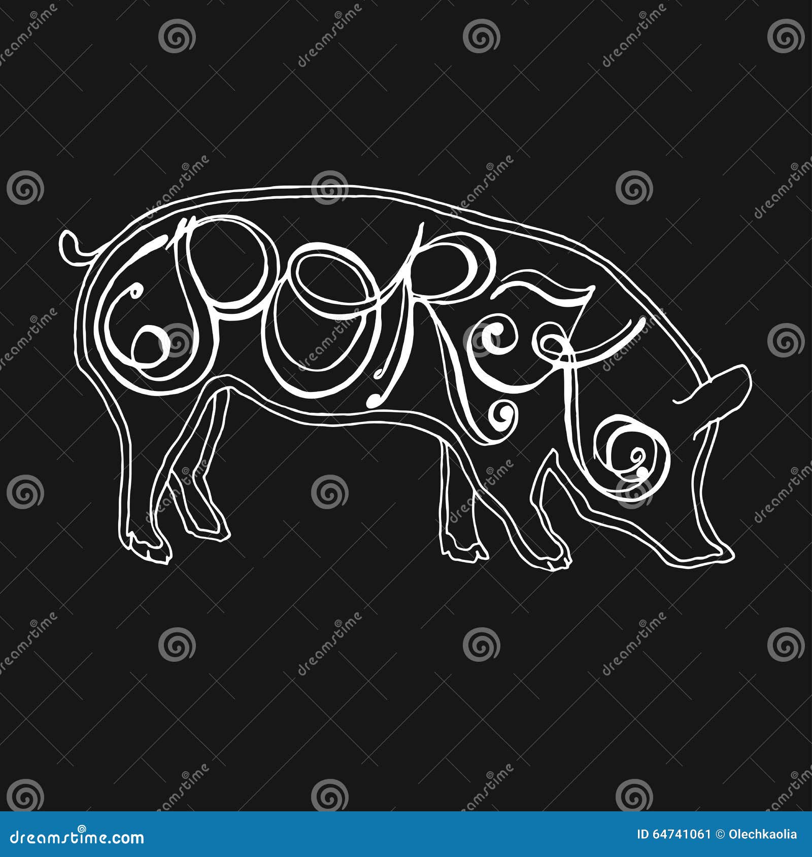 Hand Drawn Pig with Pork Word Lettering Stock Vector - Illustration of ...