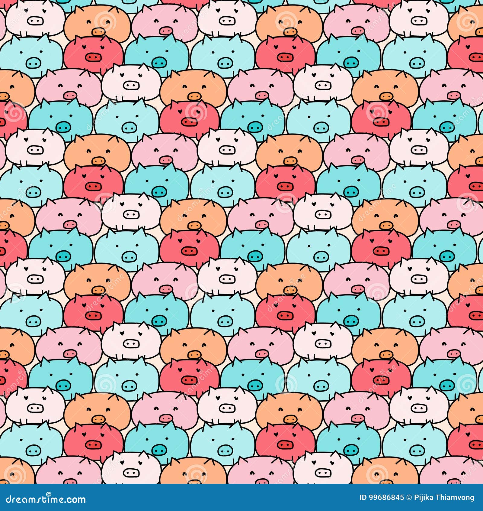 Hand Drawn Pig Vector Pattern. Doodle Art Stock Vector - Illustration ...