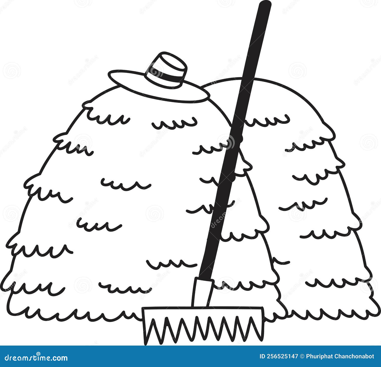Hand Drawn Pile of Straw and Rake Illustration Stock Vector ...