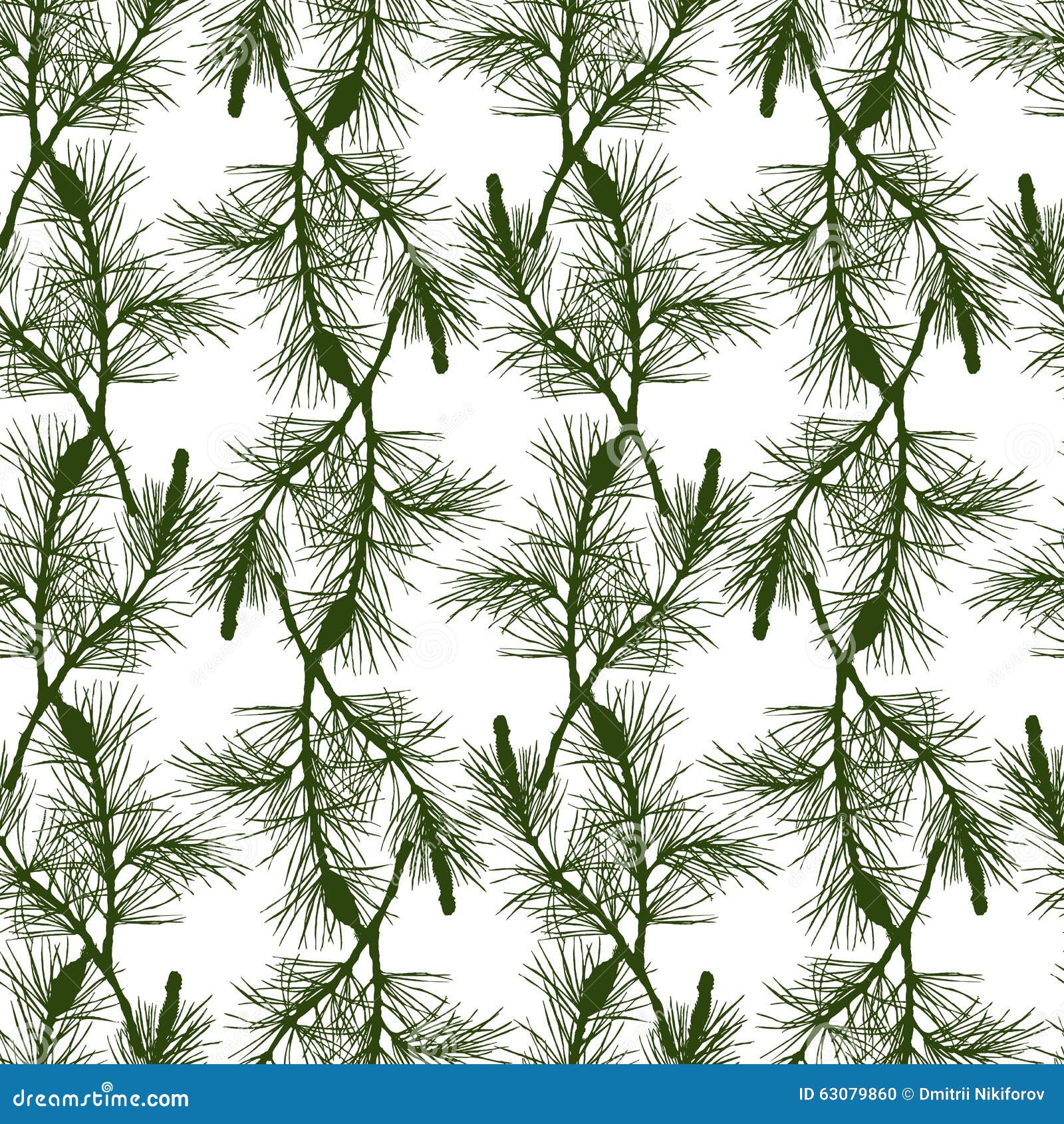 Hand Drawn Pine Branch Seamless Pattern Stock Vector - Illustration of ...