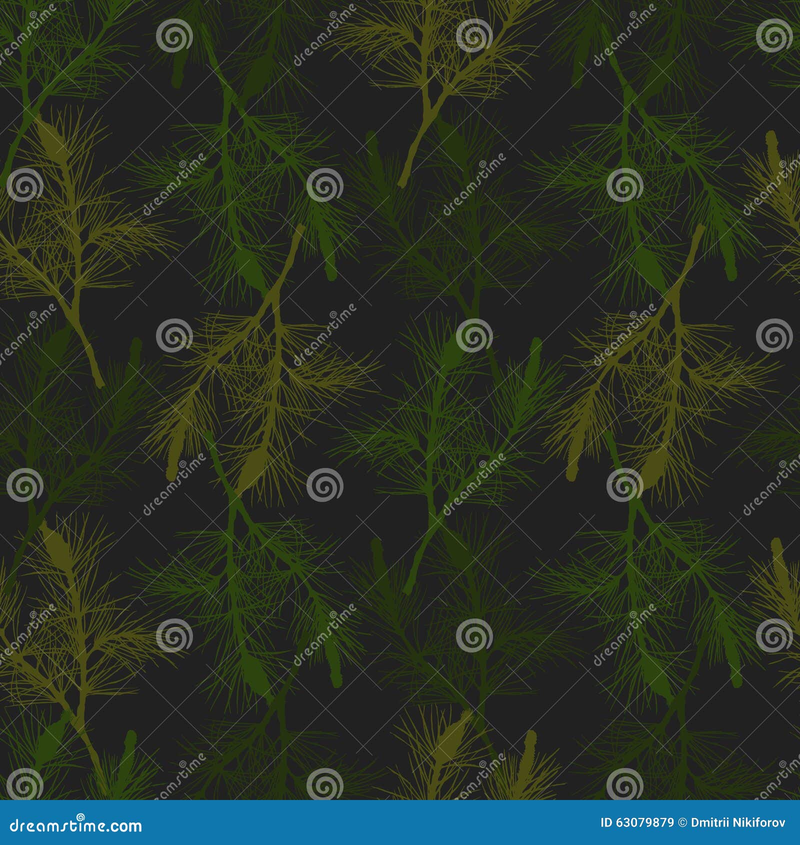 Hand Drawn Pine Branch Seamless Pattern Stock Vector - Illustration of ...