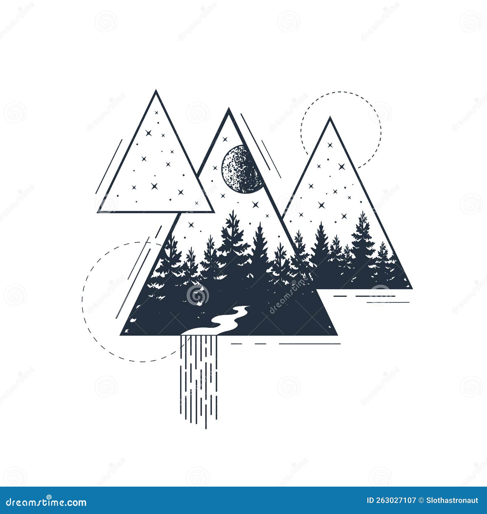 Hand Drawn Pine Forest Textured Vector Illustration. Geometric Style ...