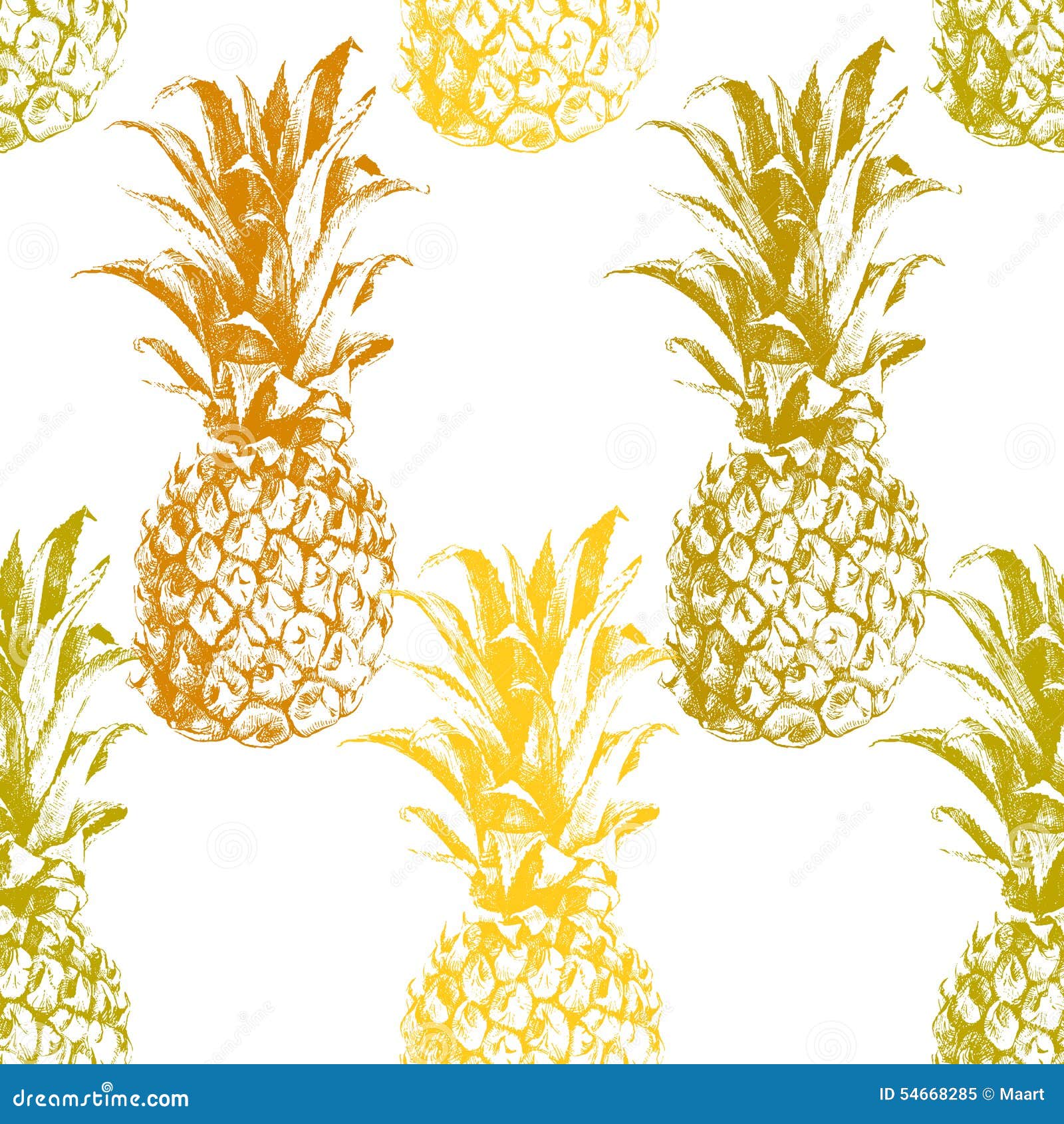 Hand Drawn Pineapple Seamless Stock Vector - Illustration of ananas ...