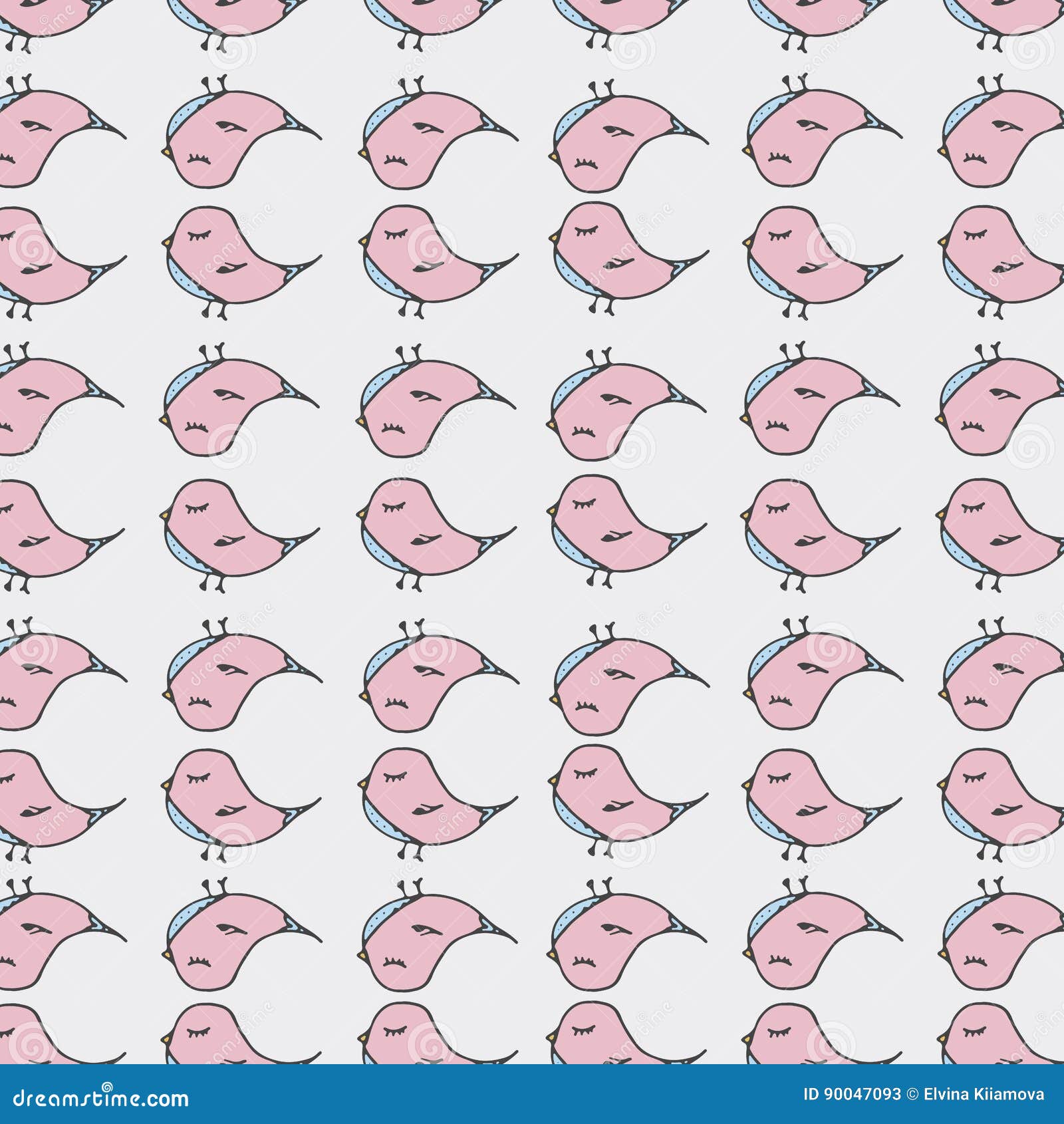Hand Drawn Pink Birds Pattern. Stock Illustration - Illustration of ...