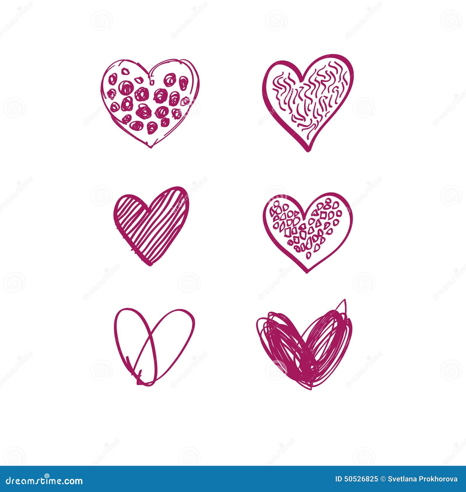 Hand Drawn Pink Decorative Hearts Set on White Background Stock Vector ...