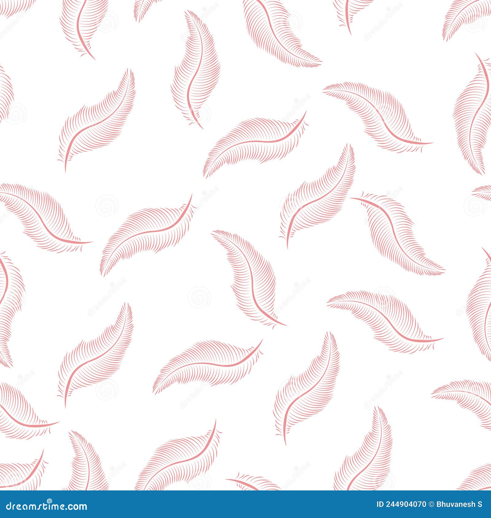 Hand Drawn Pink Feather Seamless Pattern Repeatable Illustration ...