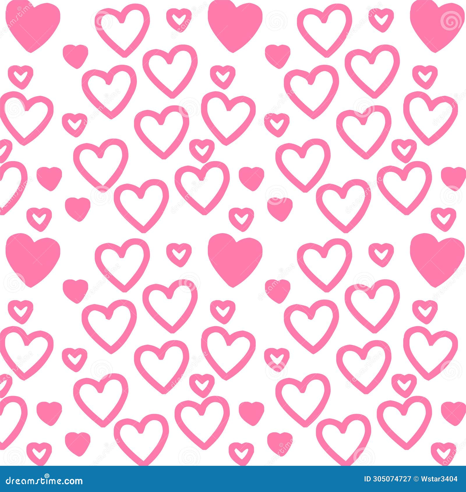 Hand Drawn Pink Hearts Pattern Background Vector Illustration Stock ...