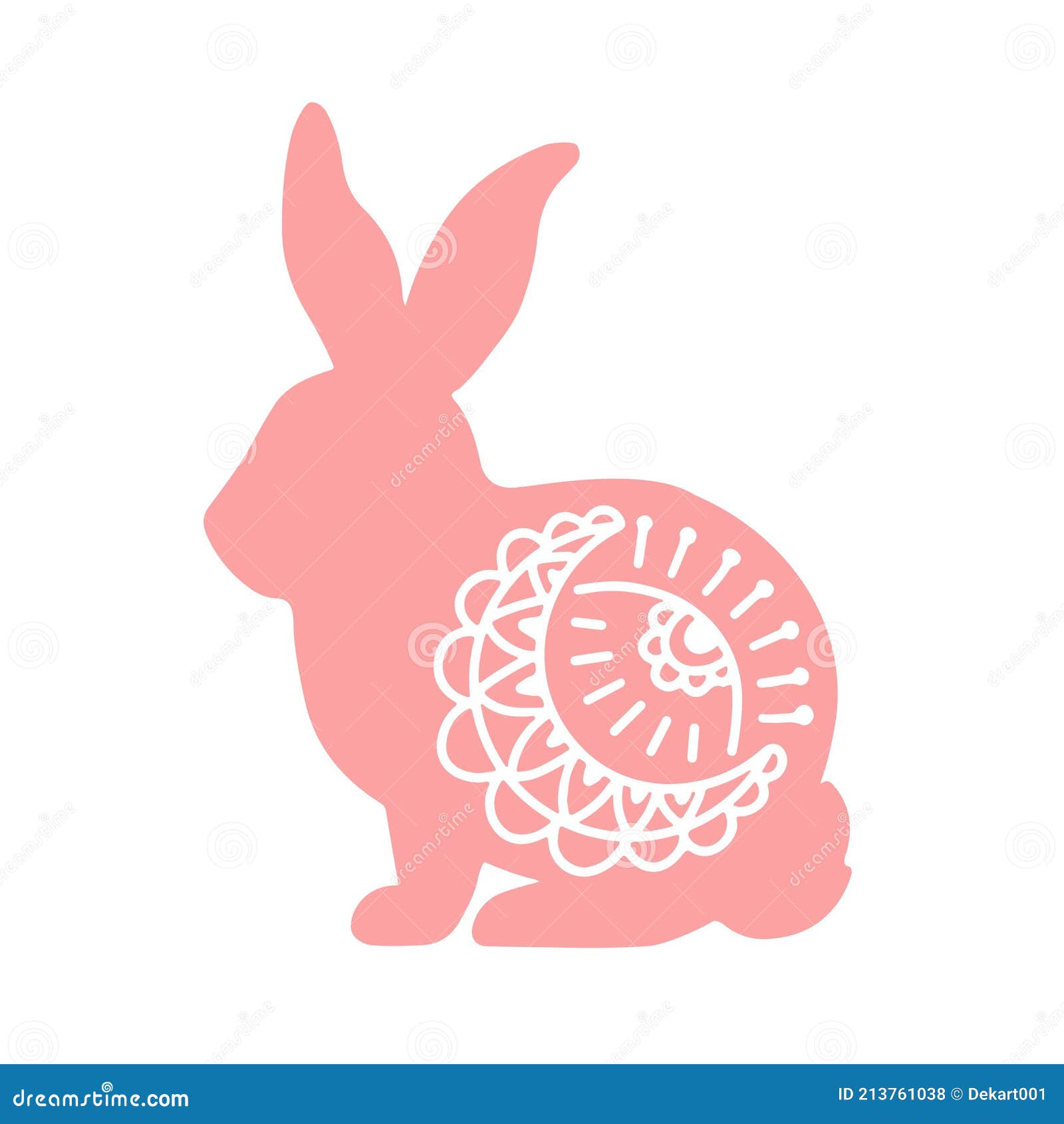 Hand Drawn Pink Silhouette Easter Bunny with Decorative Element ...