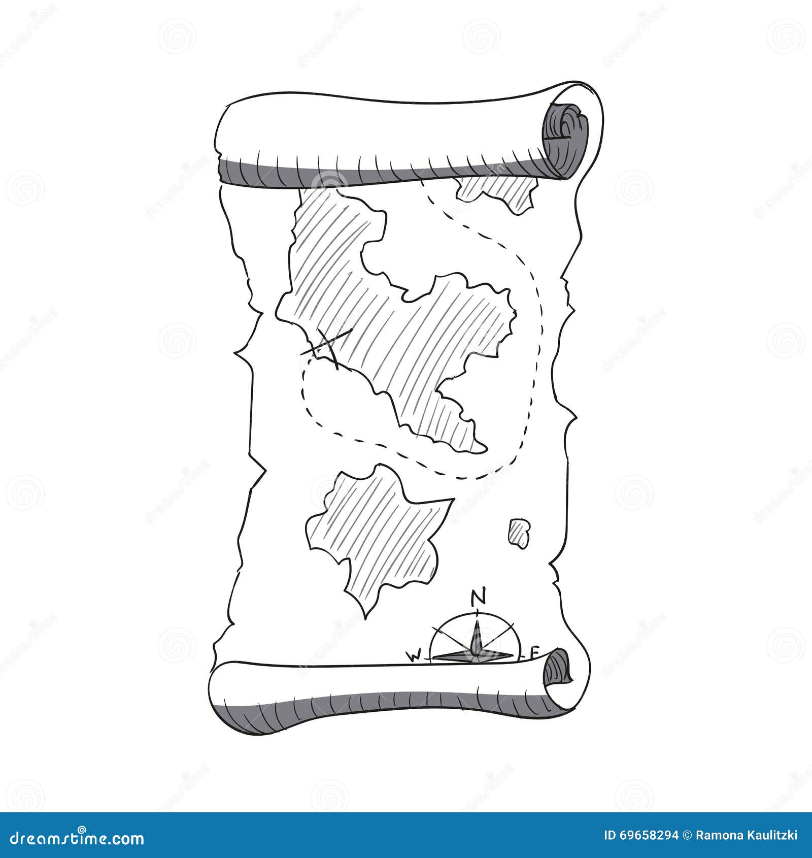 Hand Drawn Pirate Map stock illustration. Illustration of treasure ...