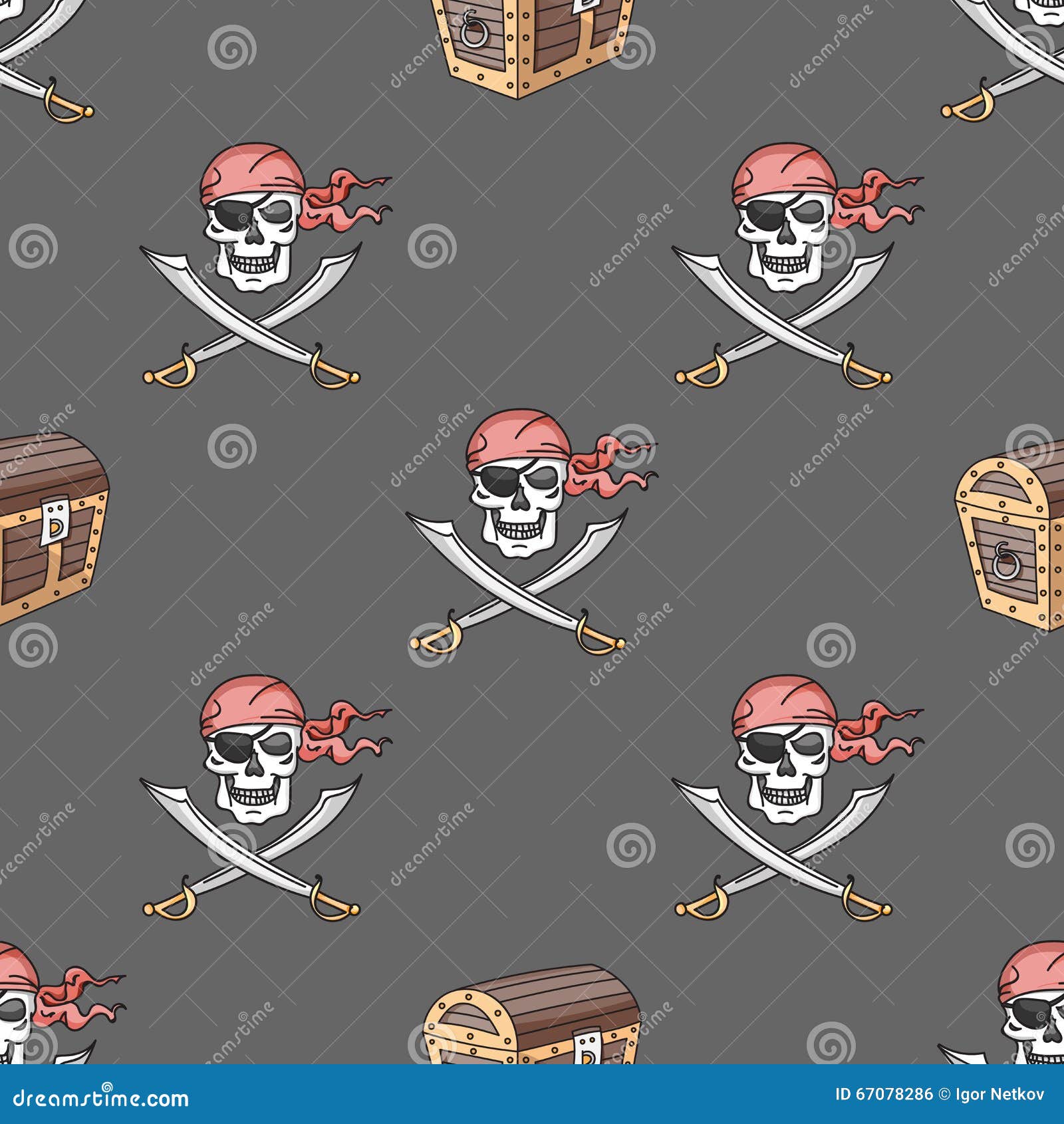 Hand Drawn Pirate Seamless Pattern Stock Vector - Illustration of ...