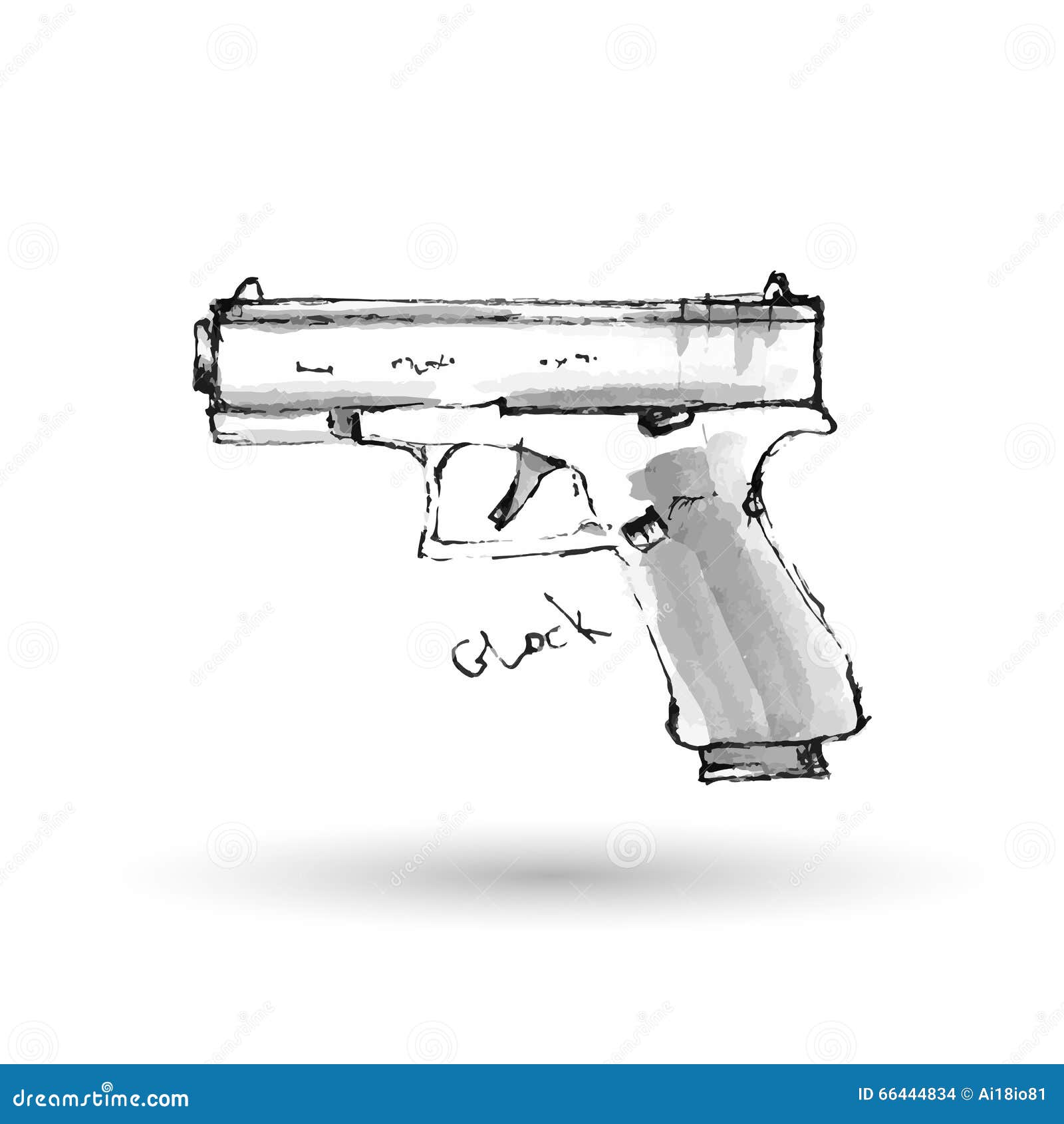Hand Drawn Pistol Glock on White. Stock Vector - Illustration of ...