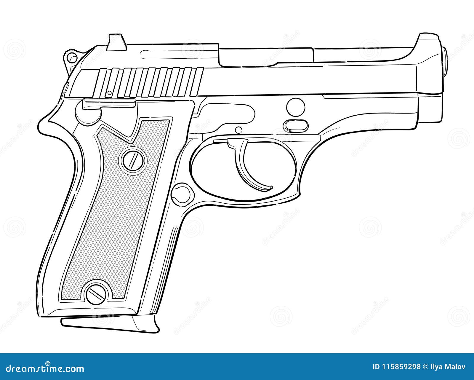 Hand Drawn Pistol Isolated on White. Stock Vector - Illustration of ...