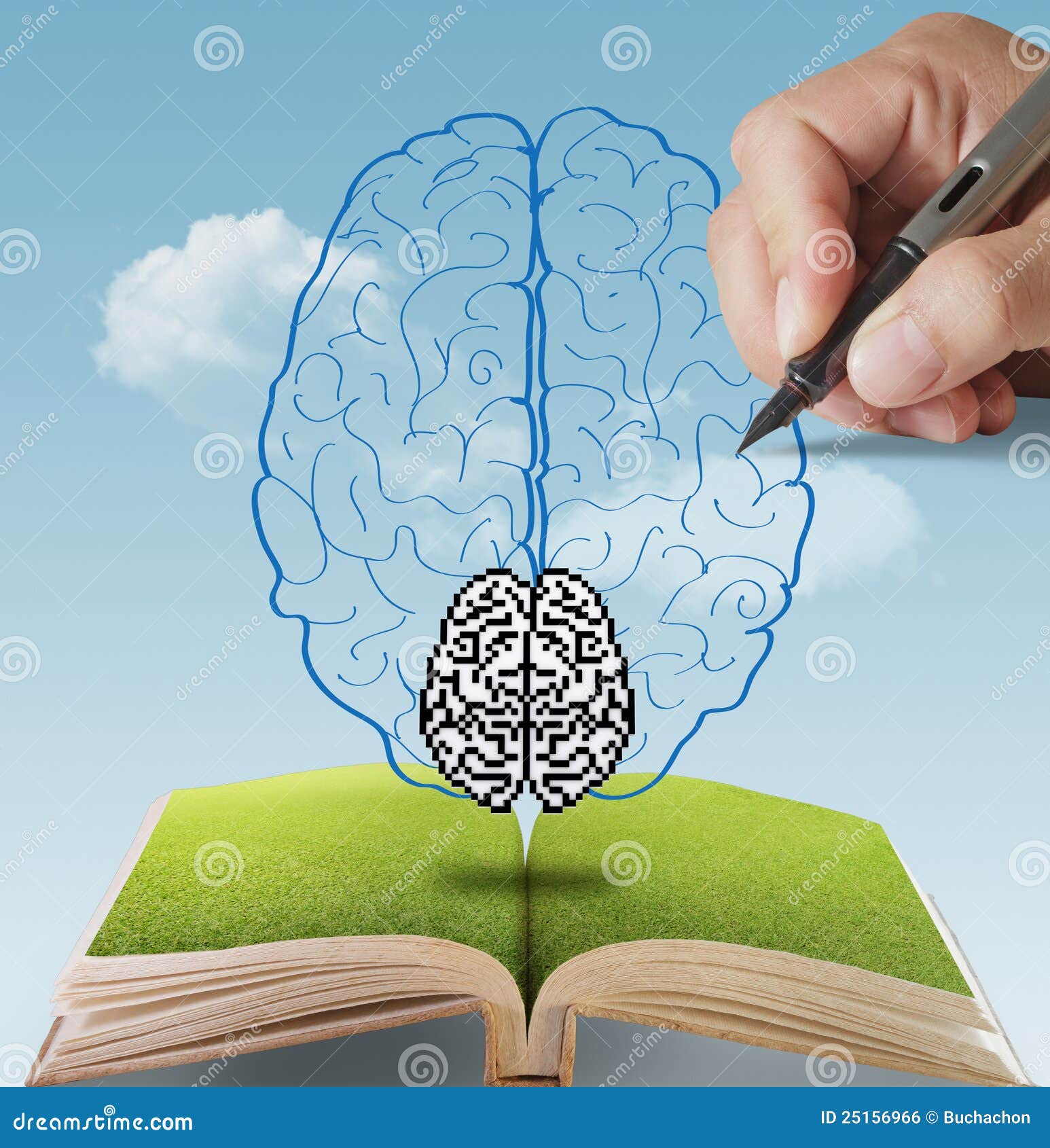 Hand Drawn Pixel Brain As Concept Stock Photo - Image of energy ...