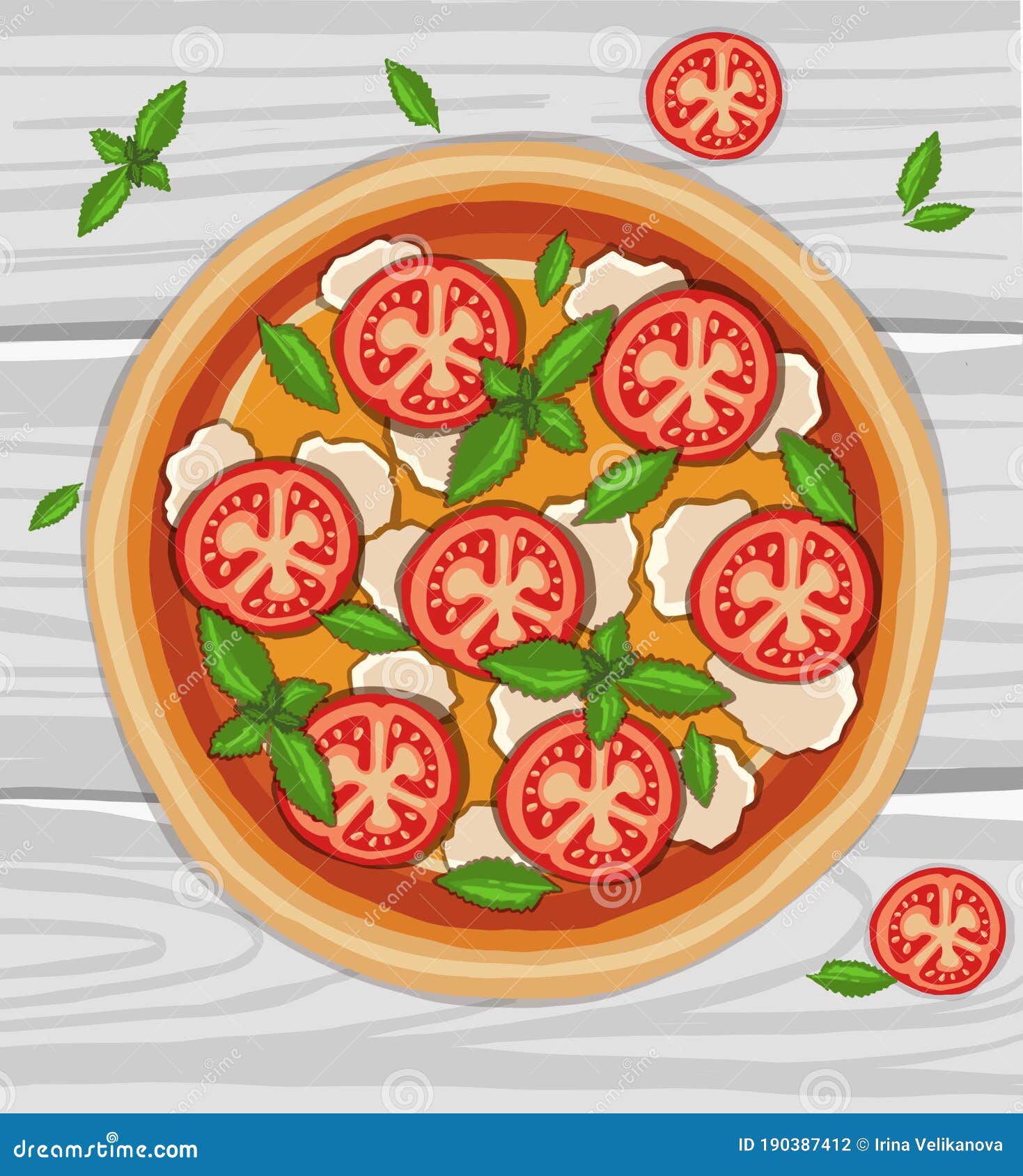 Hand Drawn Pizza on Cutting Board Stock Vector - Illustration of basil ...