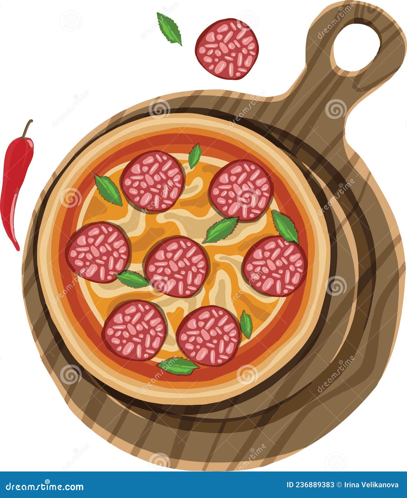 Hand Drawn Pizza on Cutting Board. Vector Illustration Stock Vector ...