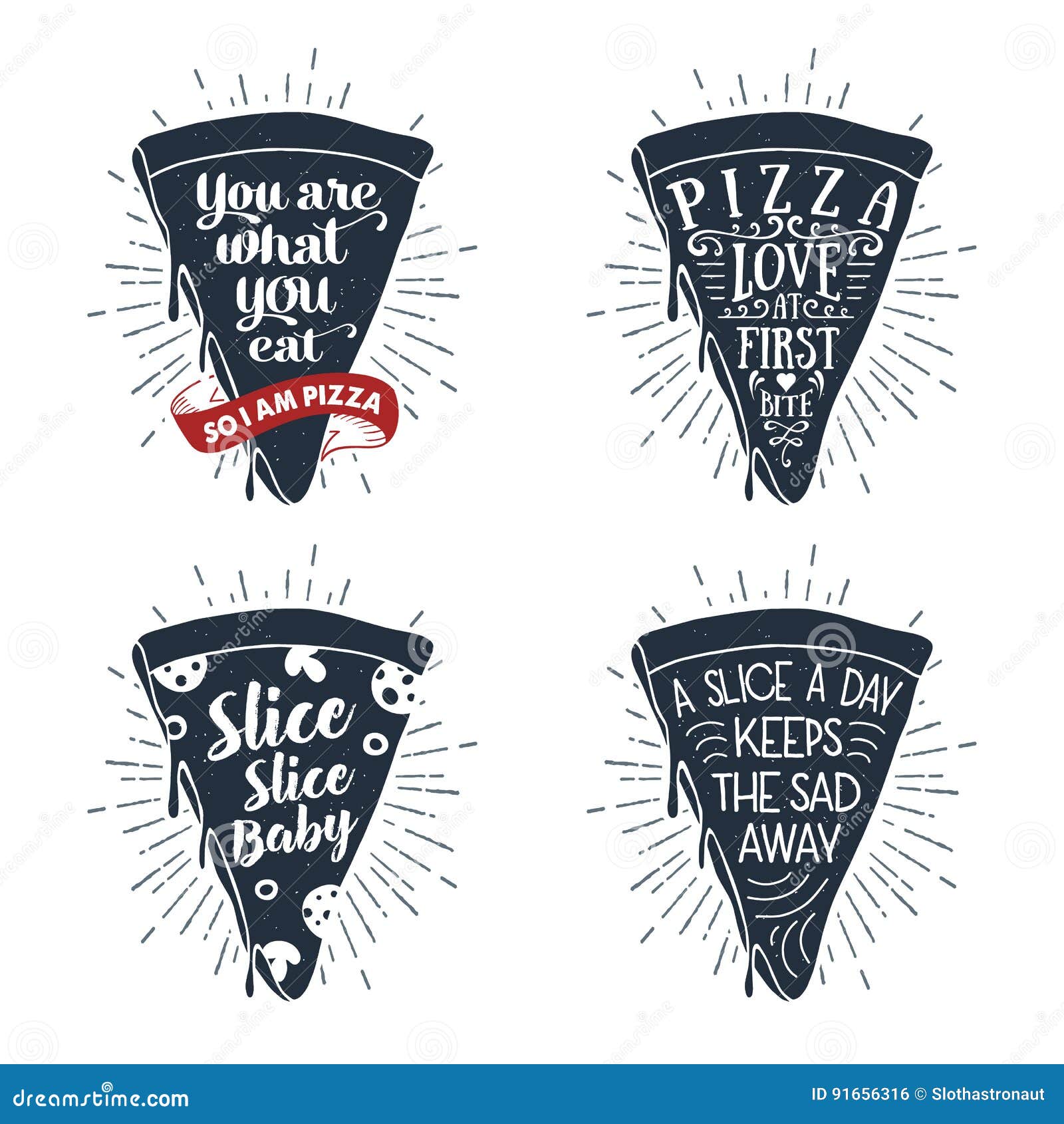 Hand Drawn Pizza Illustrations Set With Lettering. | CartoonDealer.com ...