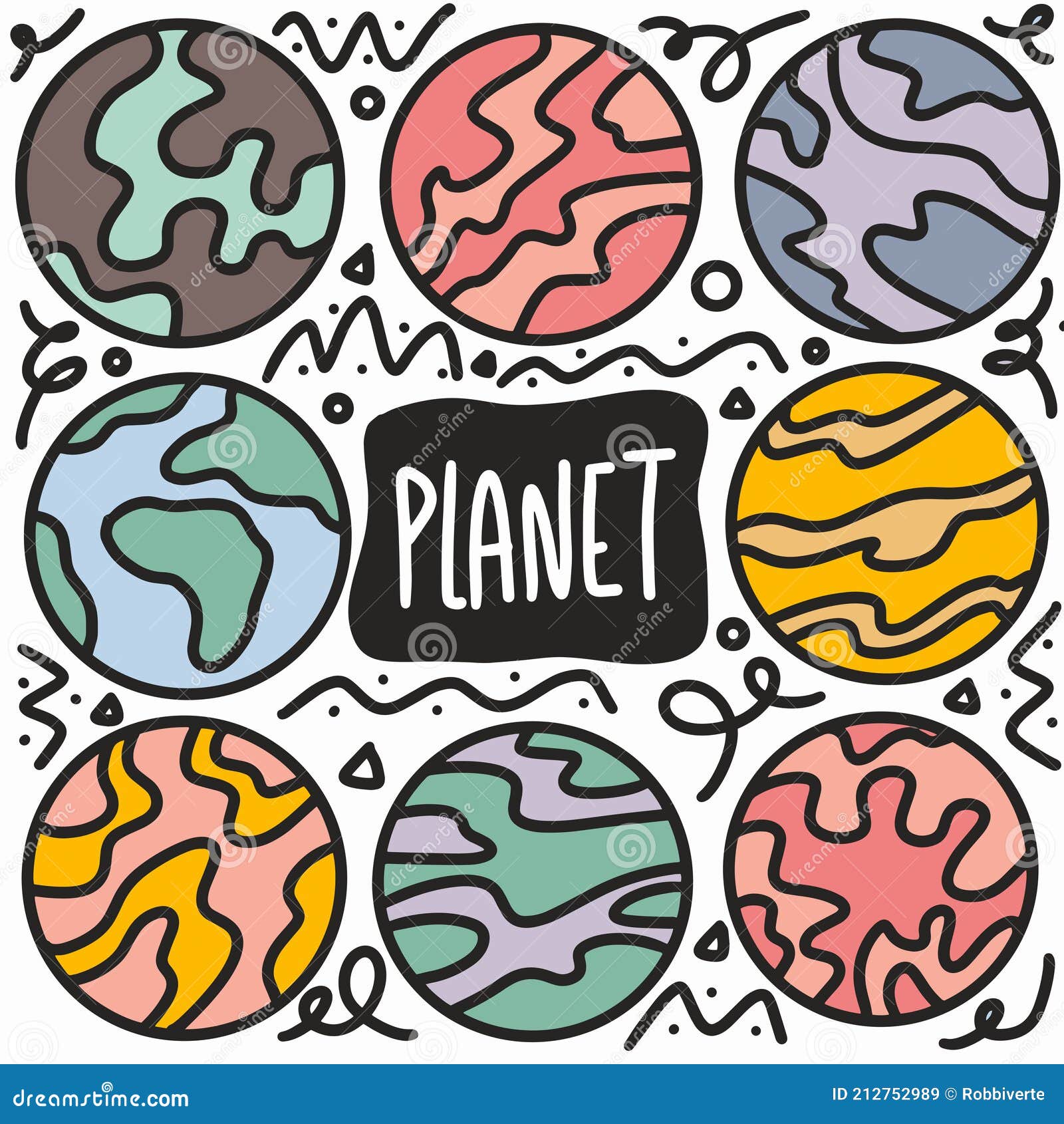 Hand Drawn Planets Doodle Set Stock Vector - Illustration of ...